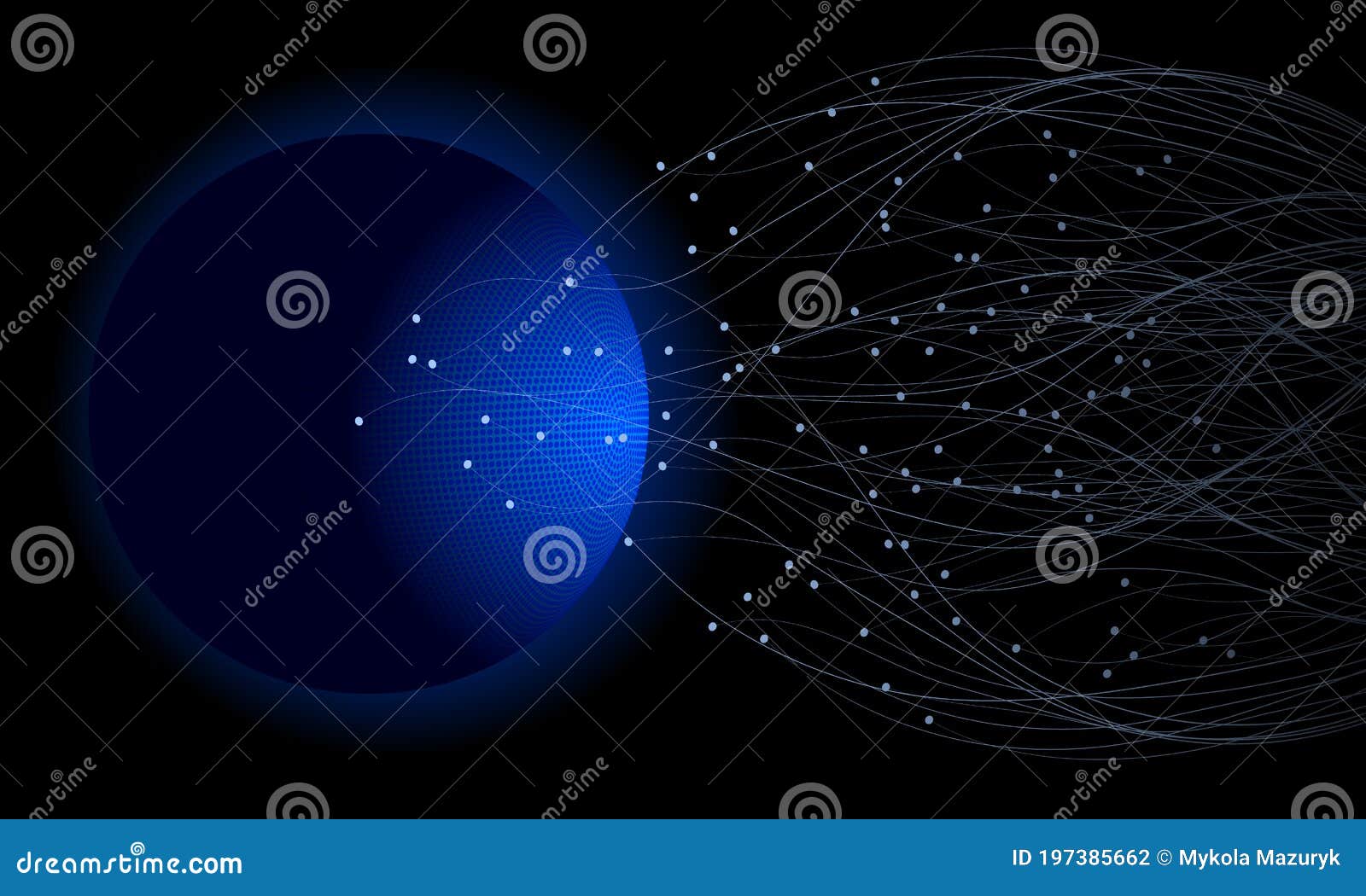 Blue Abstract Background with Lines and Sphere. Big Data Visualization ...