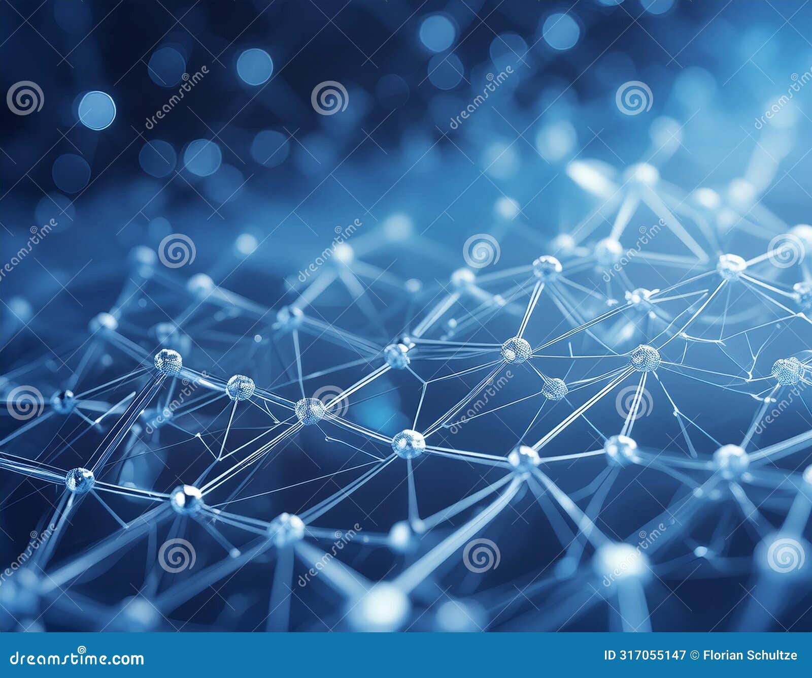 Blue Abstract Background with a Network Grid and Particles Connected ...