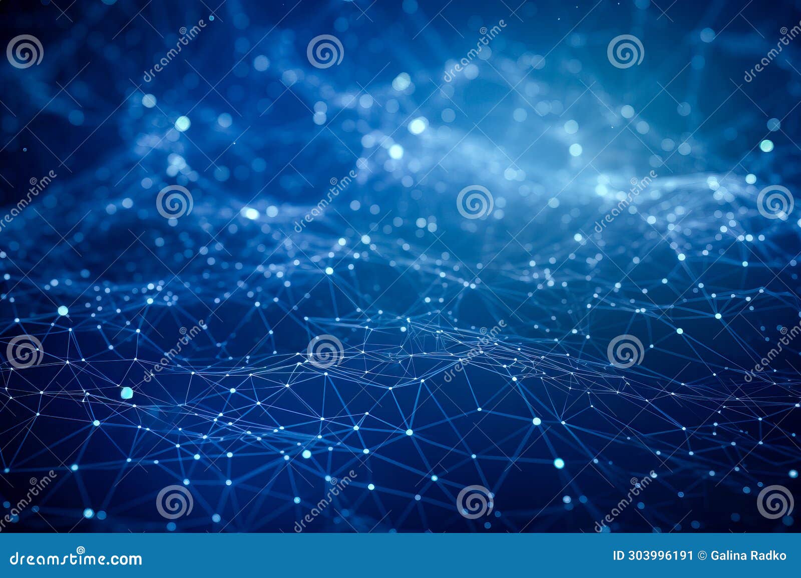 Blue Abstract Background with a Network Grid and Particles Connected ...