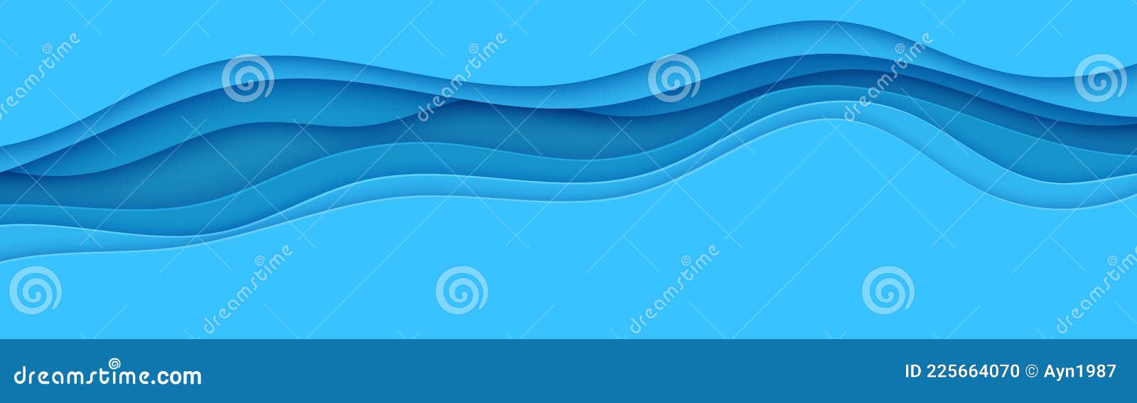 Blue Abstract Background In Paper Cut Style Layers Of Paper Wavy Water