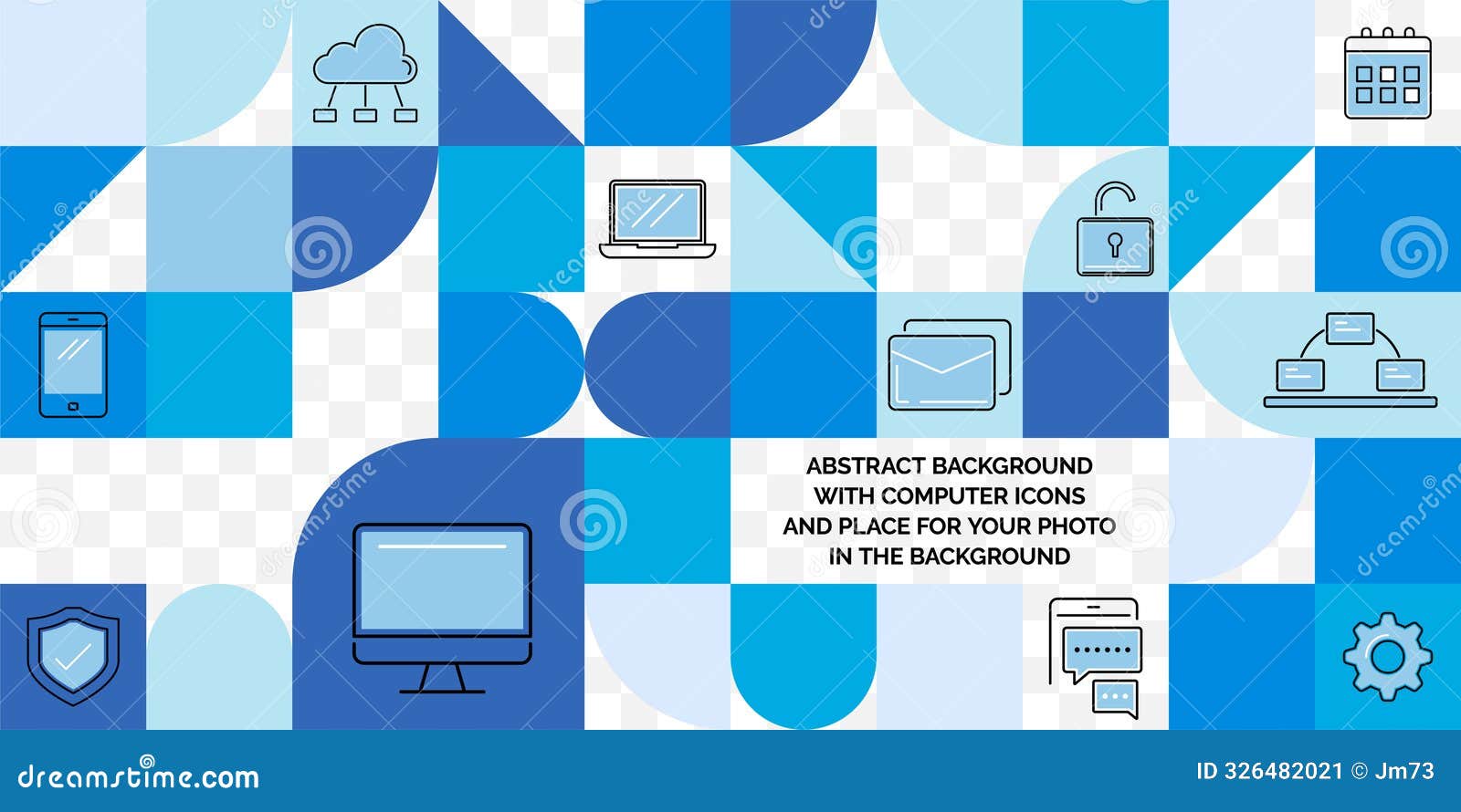 Blue Abstract Background with Various Shapes and Computer Icons Stock ...