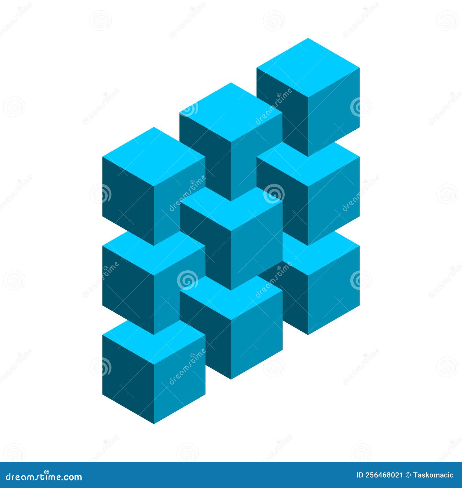 Impossible Cubes Arrangement. Blue Cubic Abstract Shape. Optical ...