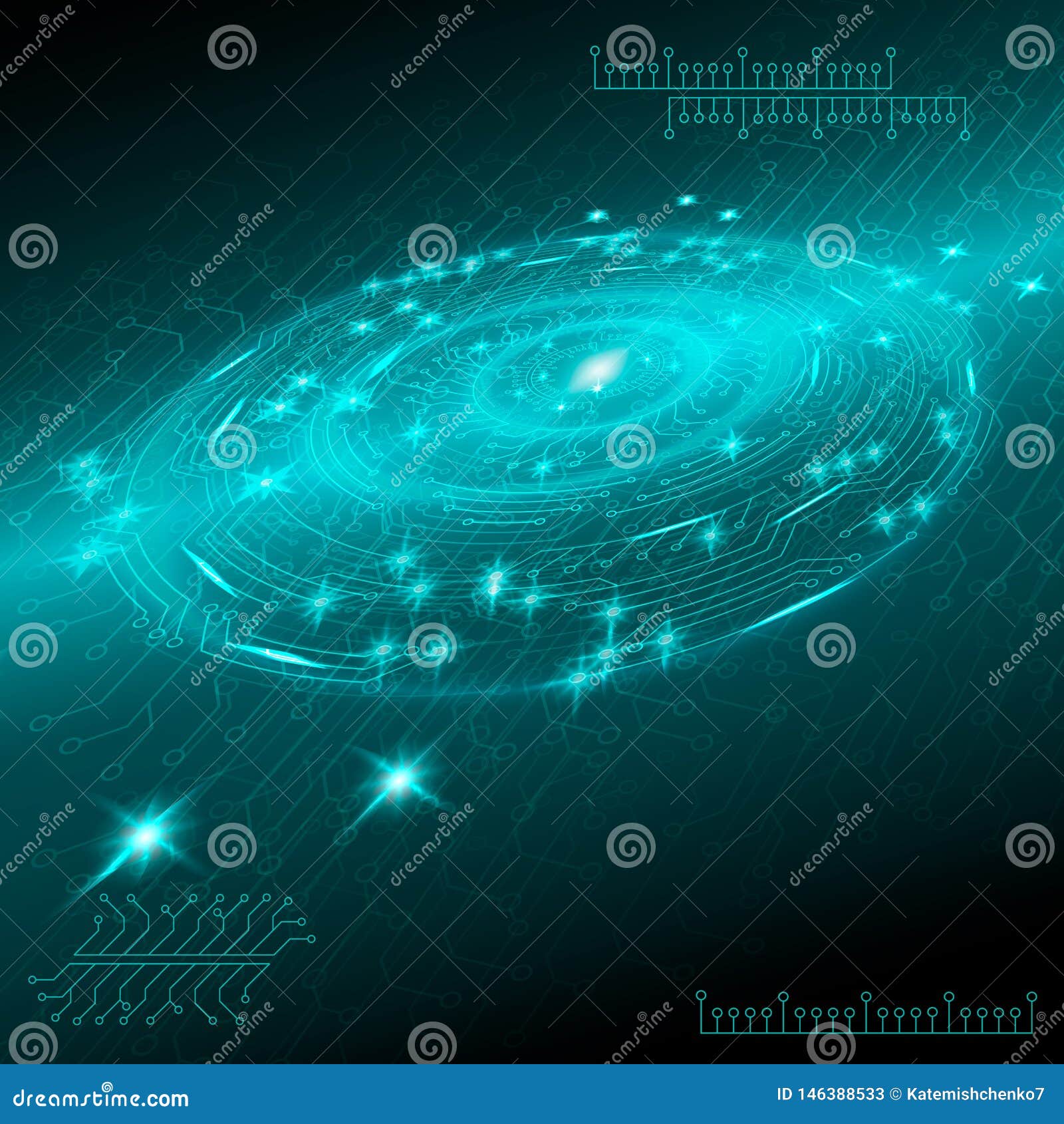 Blue Abstract Digital Technological Background with Various Rotating ...