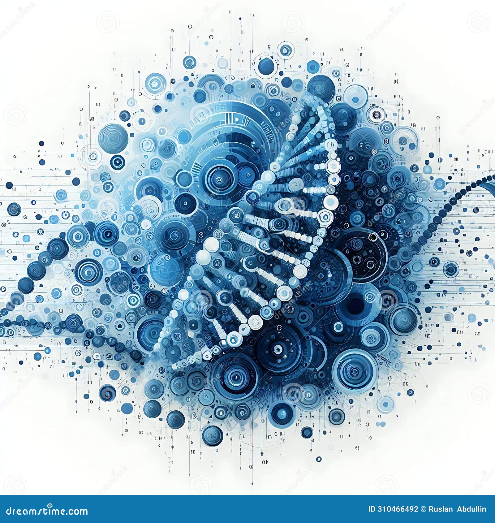 Blue Abstract Dna Strand and Circular Patterns Stock Illustration ...