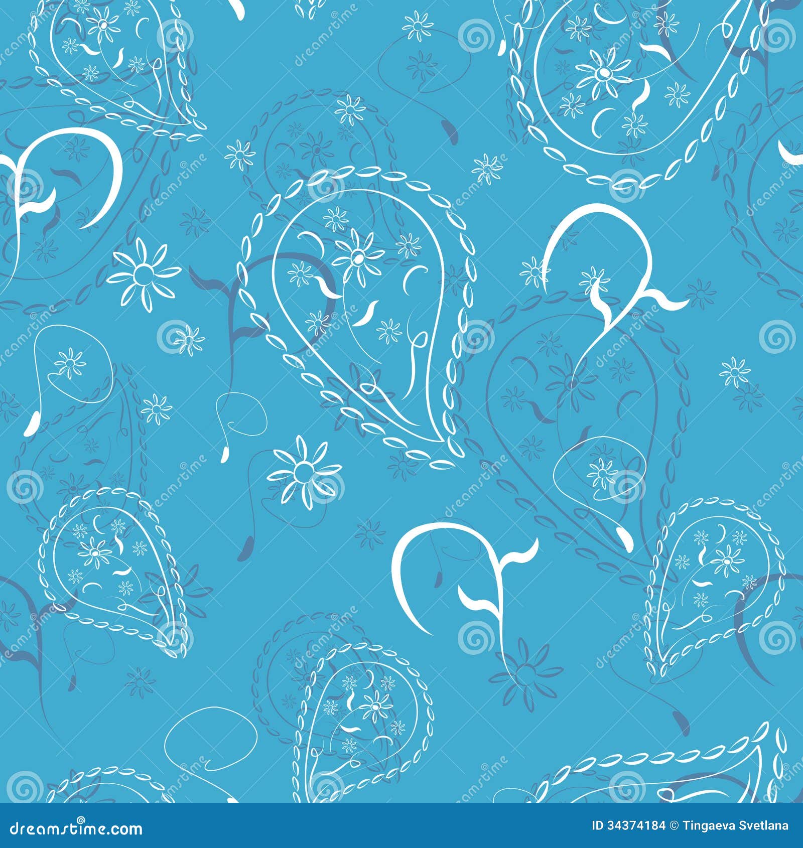 Blue Abstract Doodle Flowers Seamless Pattern Stock Vector ...