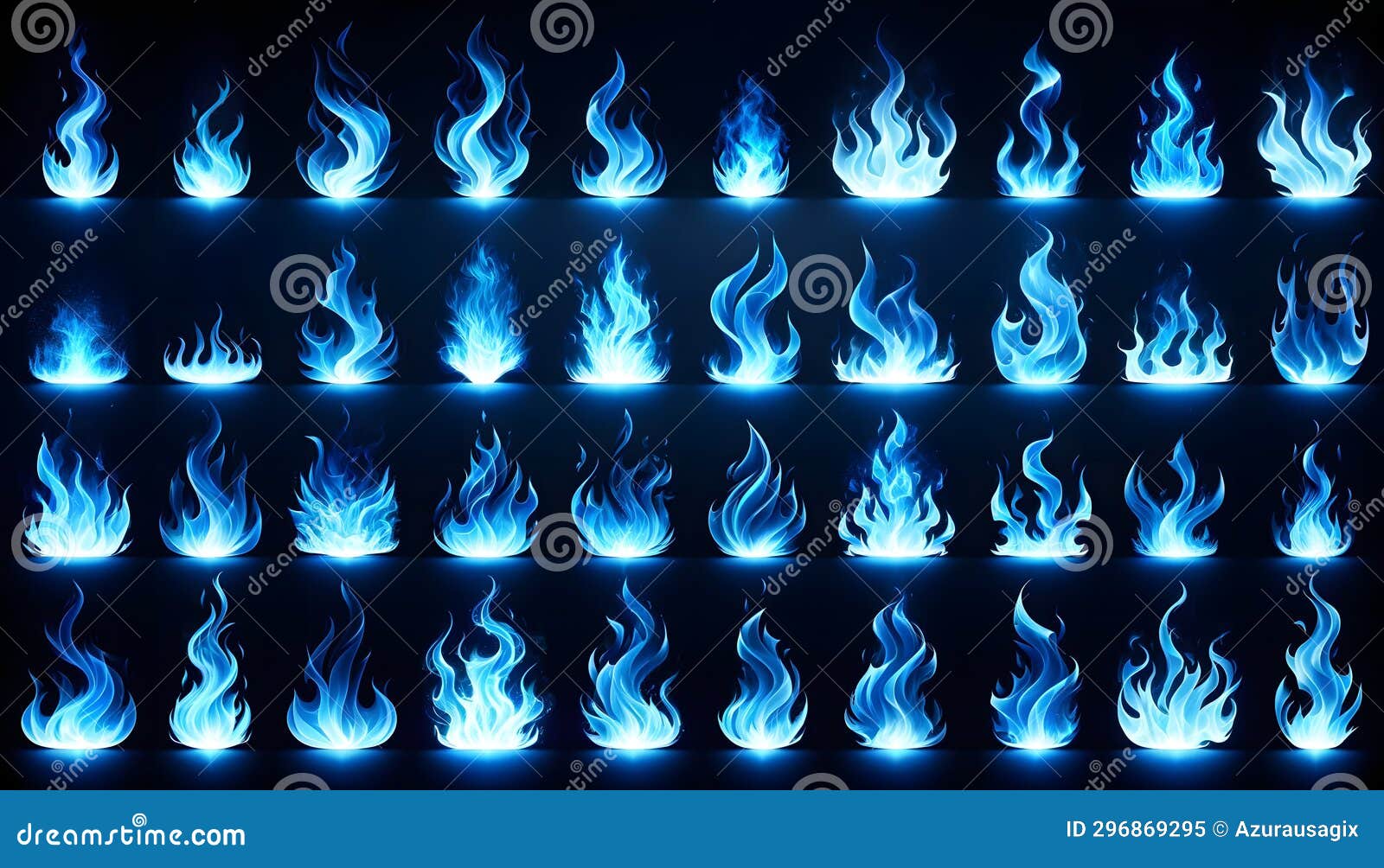 Blue Abstract Fire Flame Illustration Collection on Black Background ...