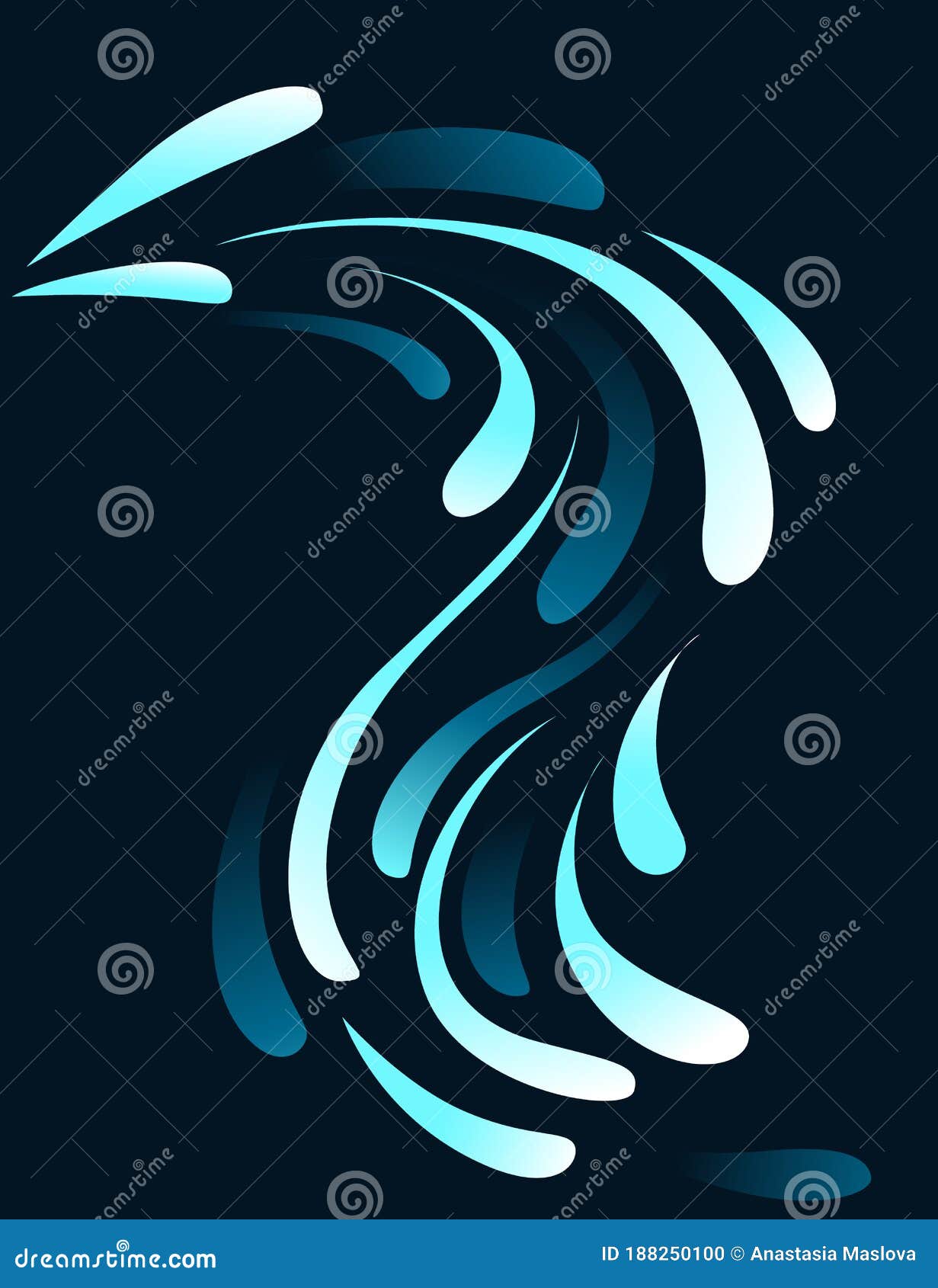 Blue Abstract Flat Water Drops Flowing Flat Vector Illustration on Dark ...