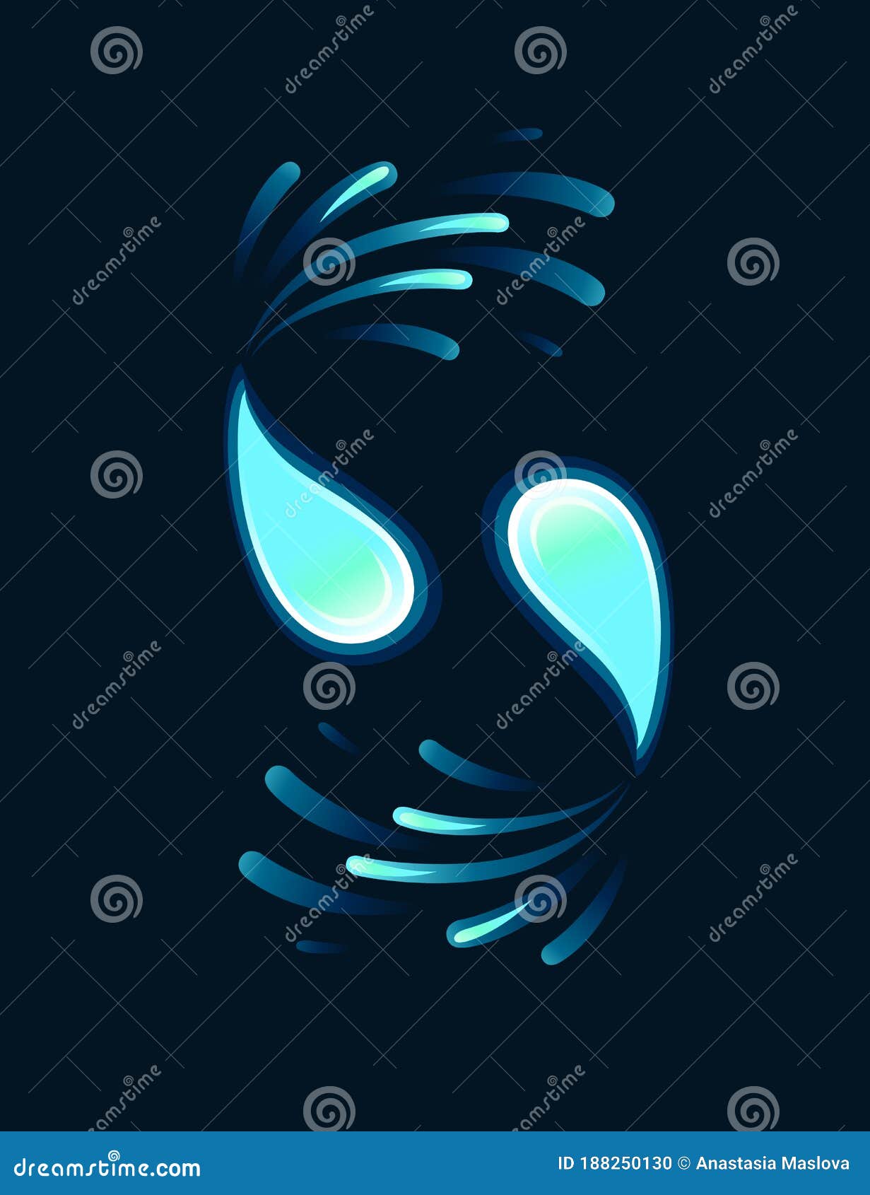 Blue Abstract Flat Water Drops Flowing Flat Vector Illustration on Dark ...