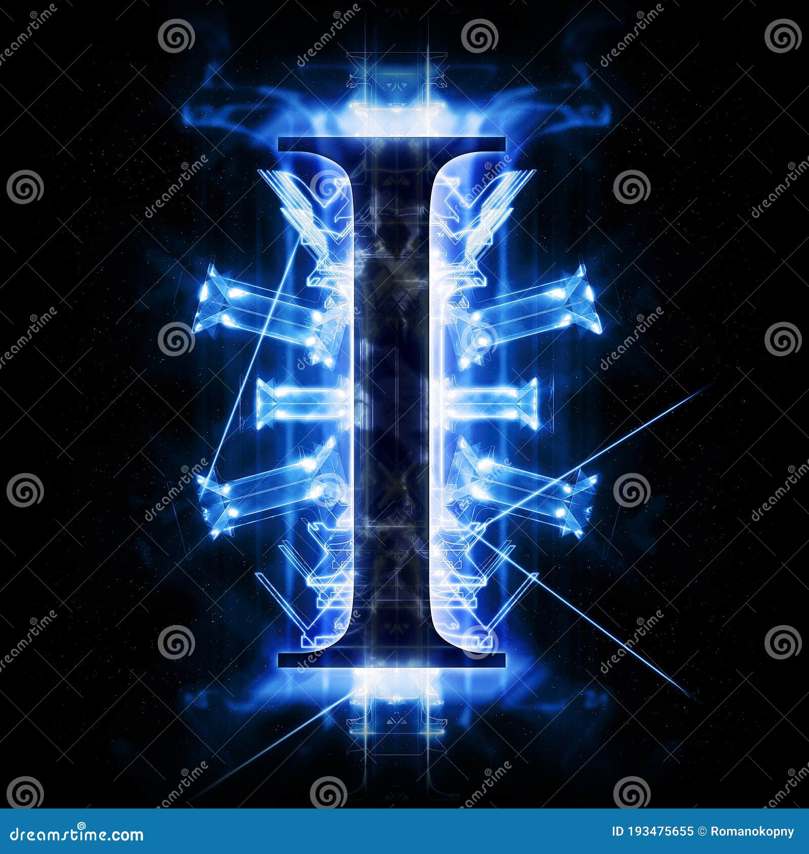 Blue Abstract Letter I stock illustration. Illustration of glowing ...