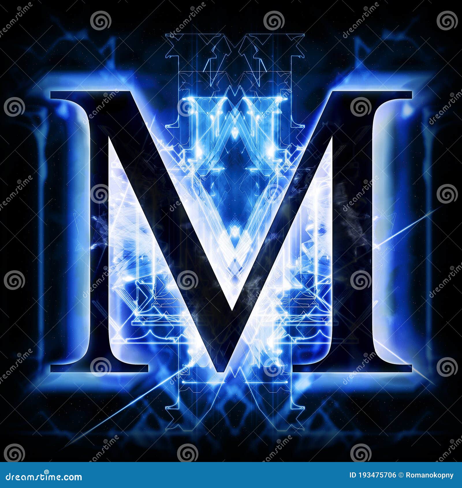 Blue Abstract Letter M stock illustration. Illustration of glow - 193475706