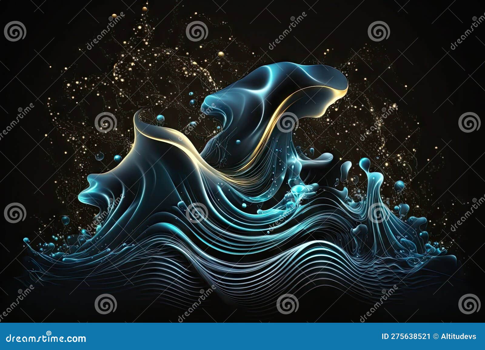 Blue Abstract Liquid Wave Background on Black Background Stock Image ...