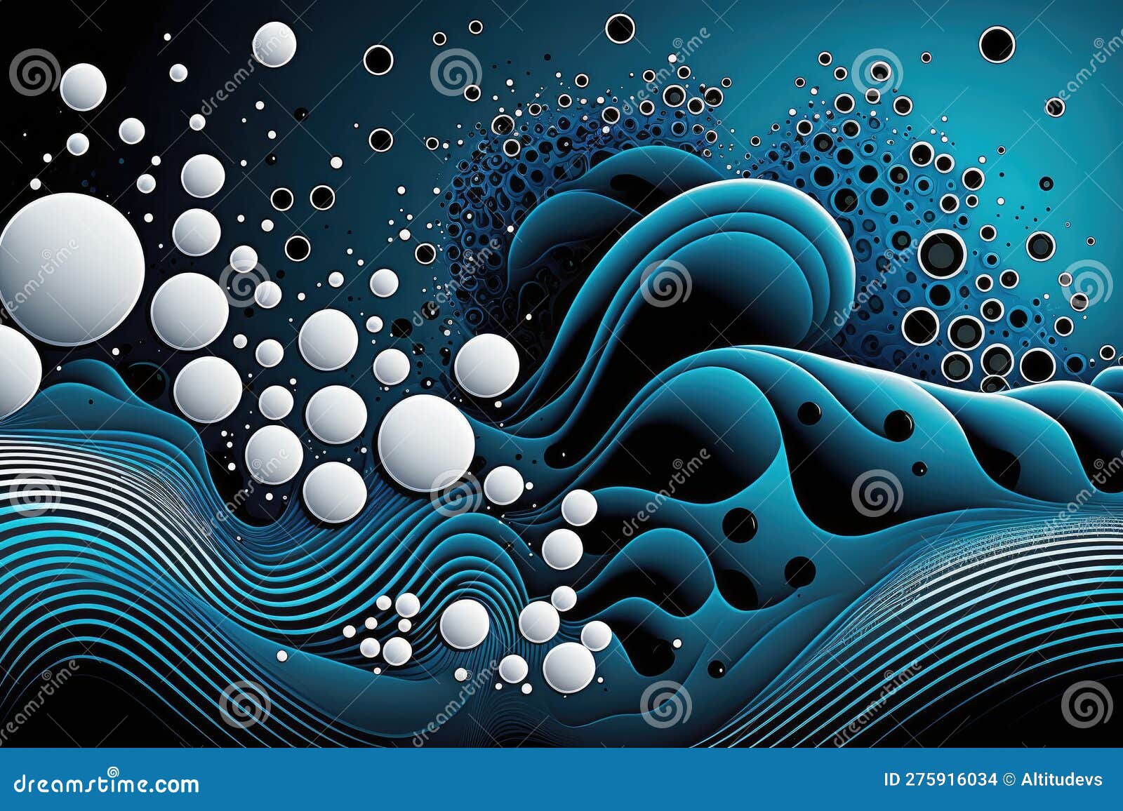 Blue Abstract Liquid Wave Background with Black and White Dots ...
