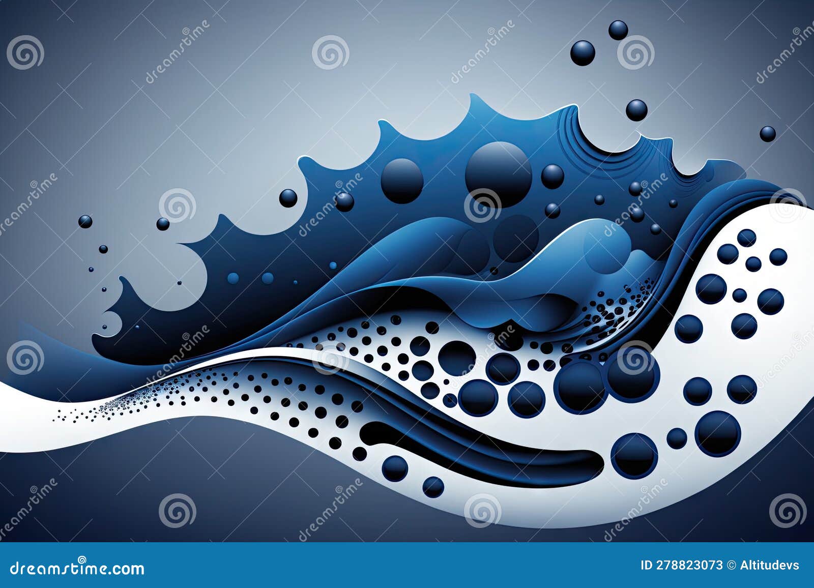 Blue Abstract Liquid Wave Background with Black and White Dots ...