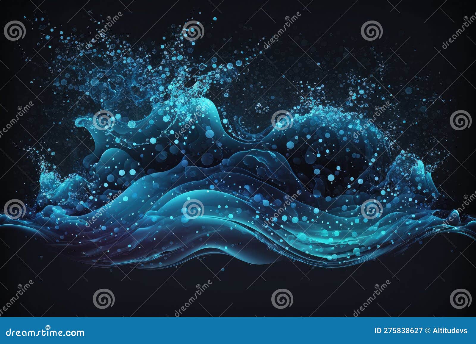 Blue Abstract Liquid Wave Background with Floating Particles and ...