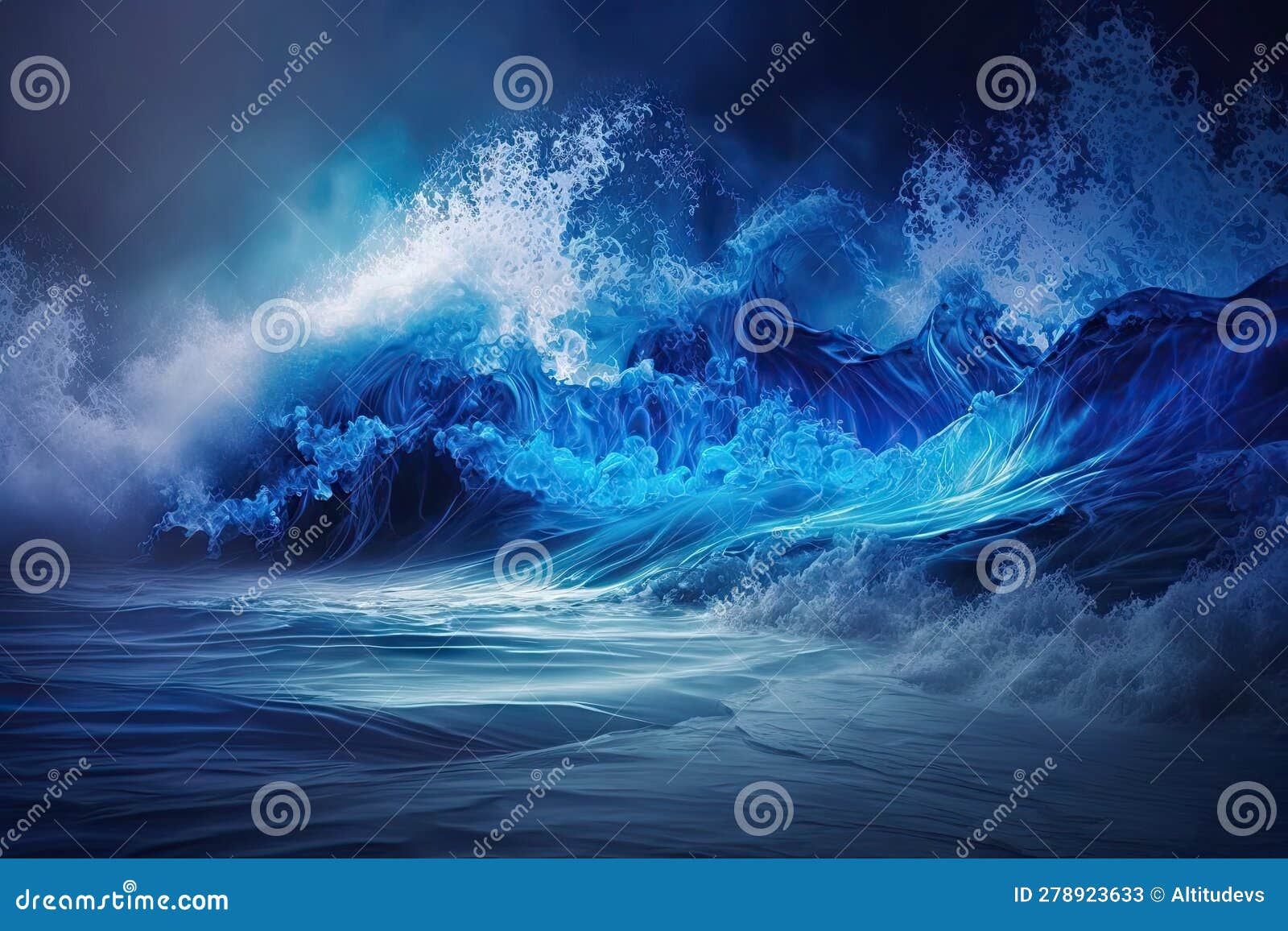 Blue Abstract Liquid Wave Background with Light Mist Spray on the Shore ...