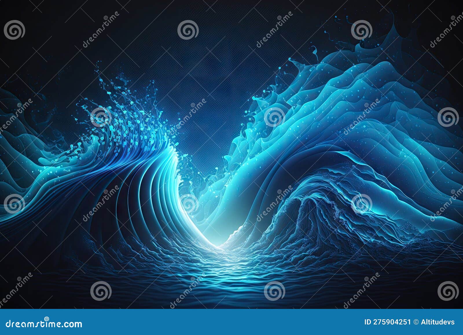 Blue Abstract Liquid Wave Background with Light Rays Shining through ...