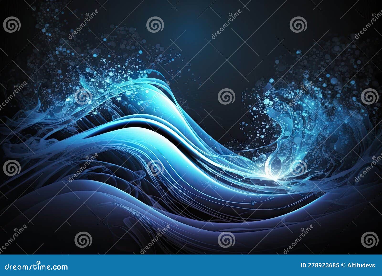 Blue Abstract Liquid Wave Background with Light Rays and Sparkles Stock ...
