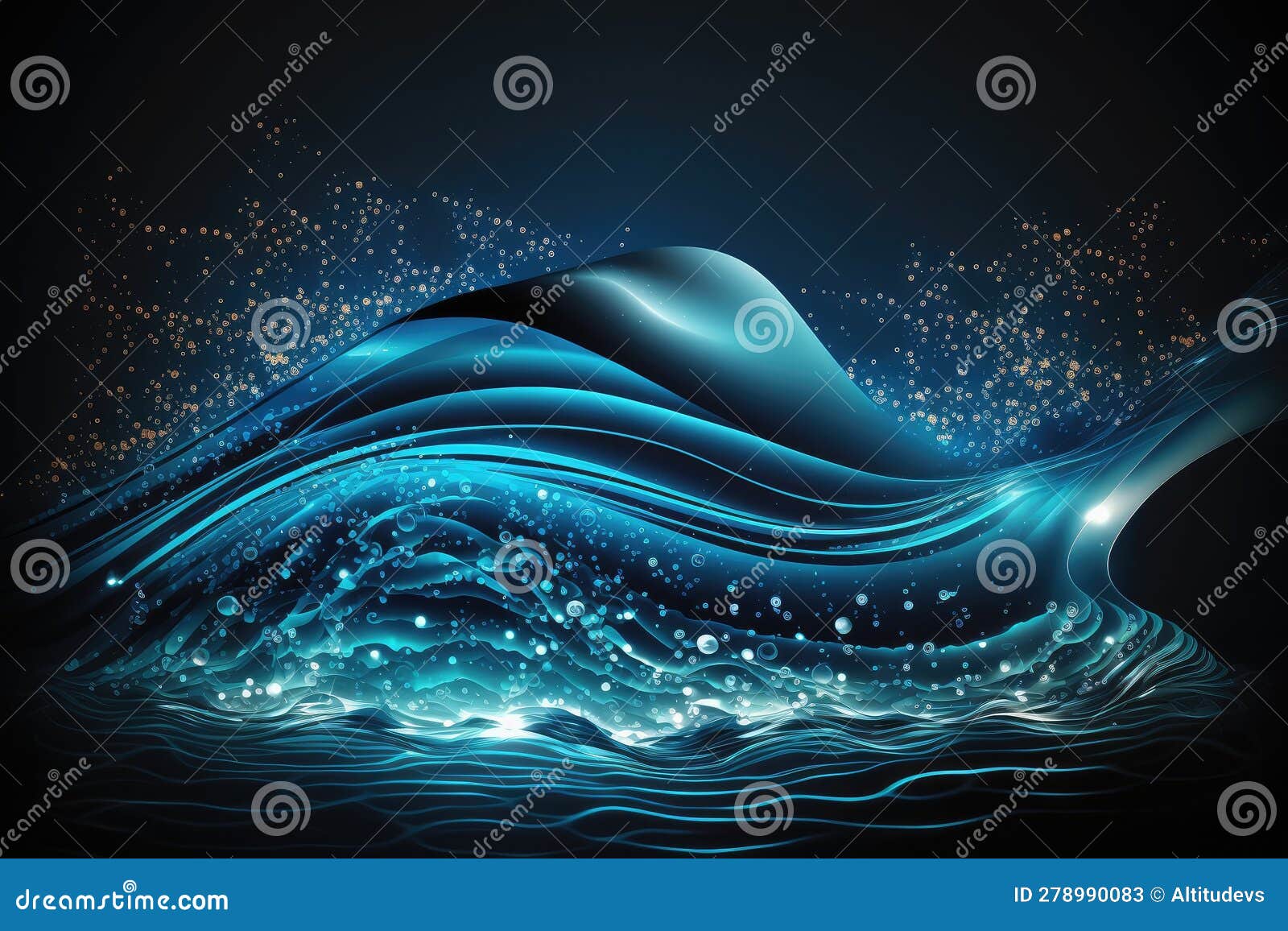 Blue Abstract Liquid Wave Background with Light Rays and Sparkles Stock ...