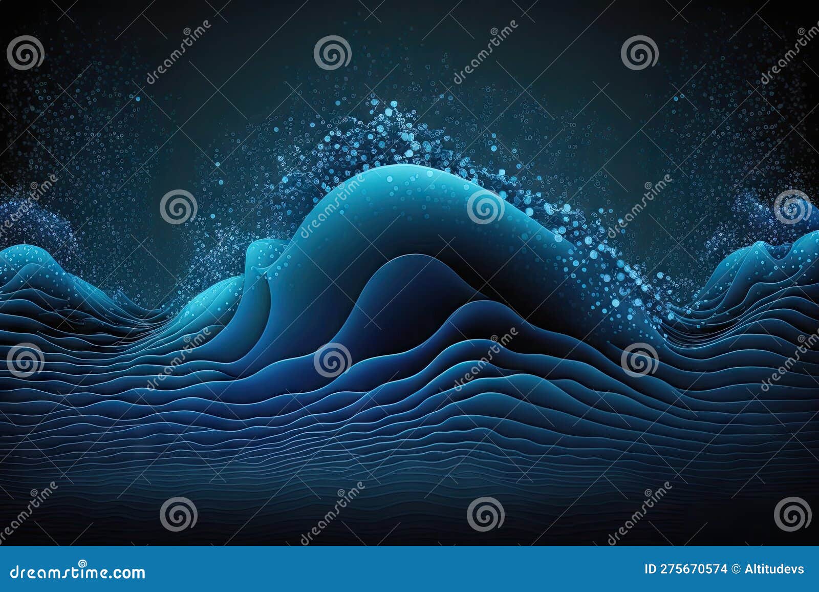 Blue Abstract Liquid Wave Background with Particles Floating on the ...