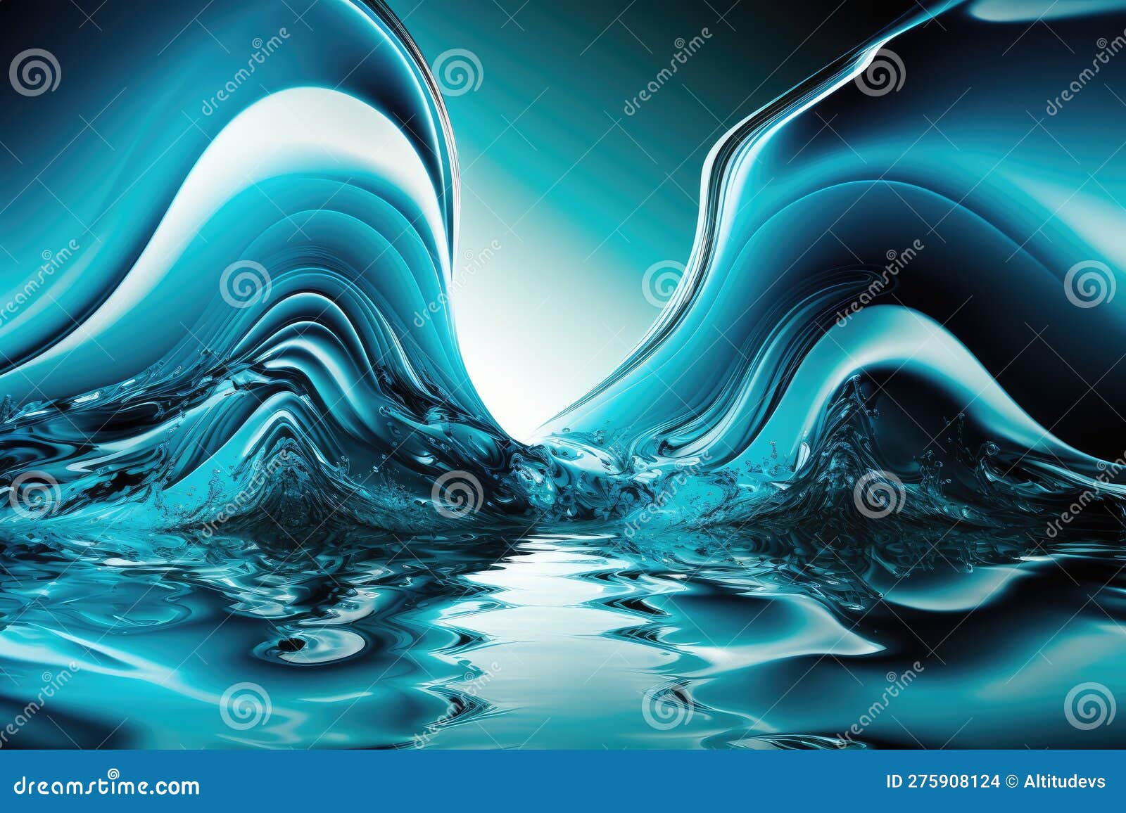 Blue Abstract Liquid Wave Background with Reflection in Glass Stock ...