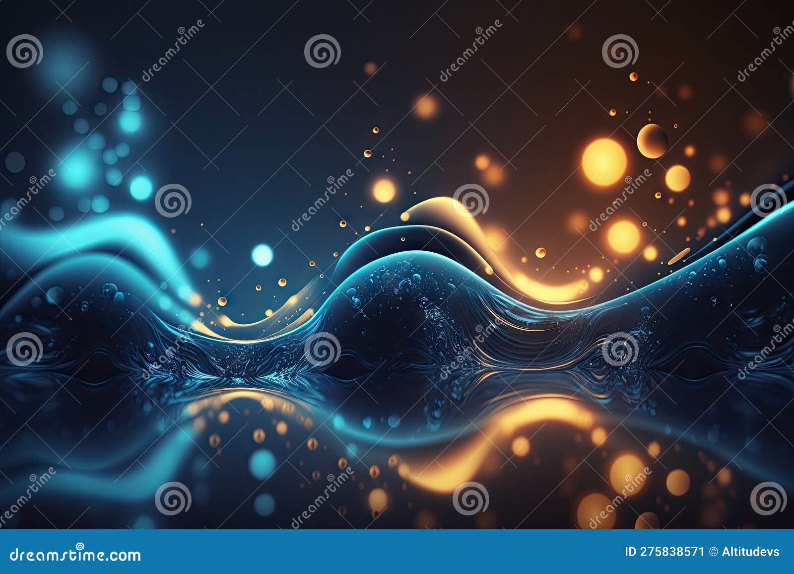 Blue Abstract Liquid Wave Background with Reflections of Light and ...