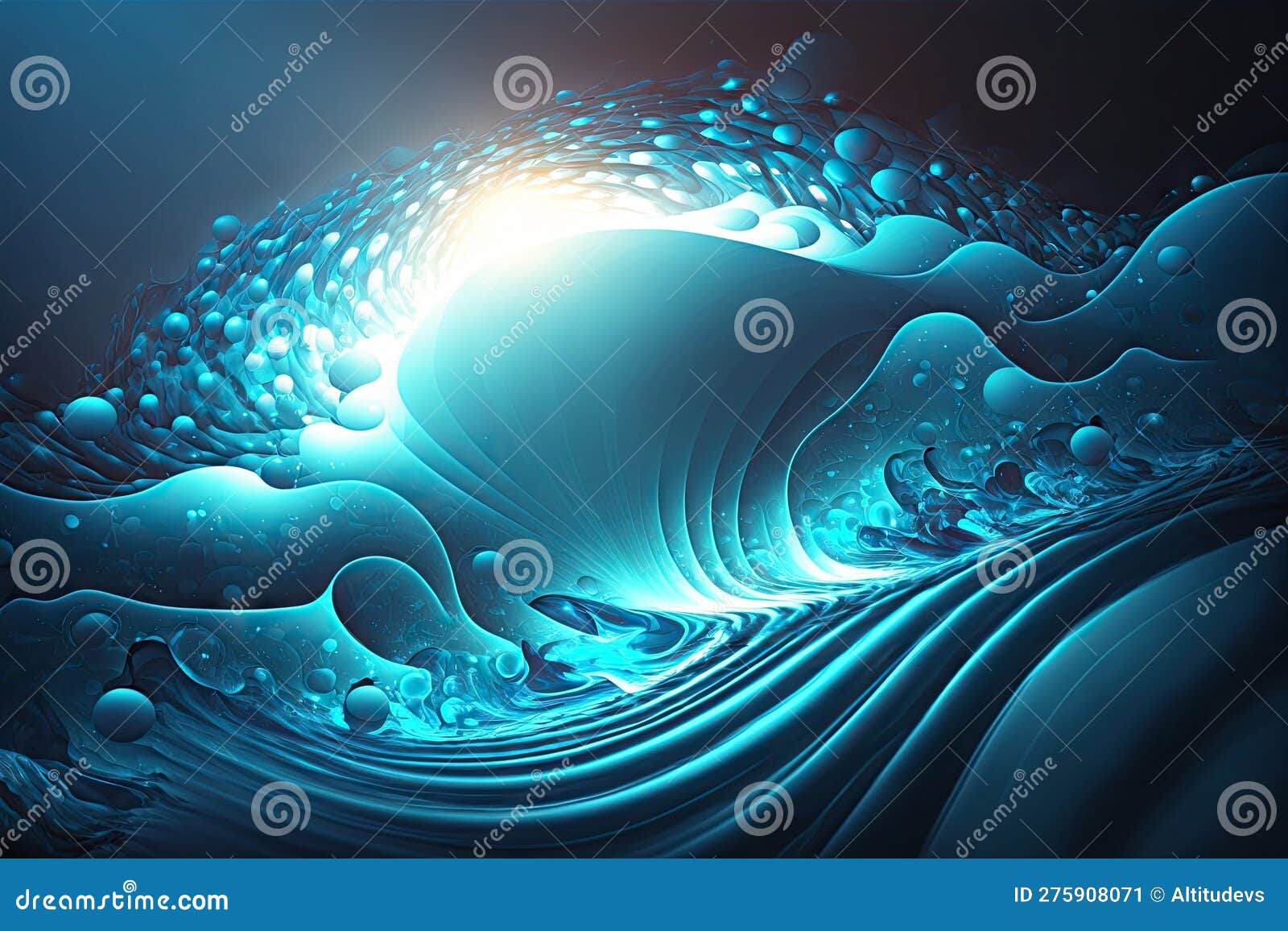 Blue Abstract Liquid Wave Background with Sun Rays Shining through ...
