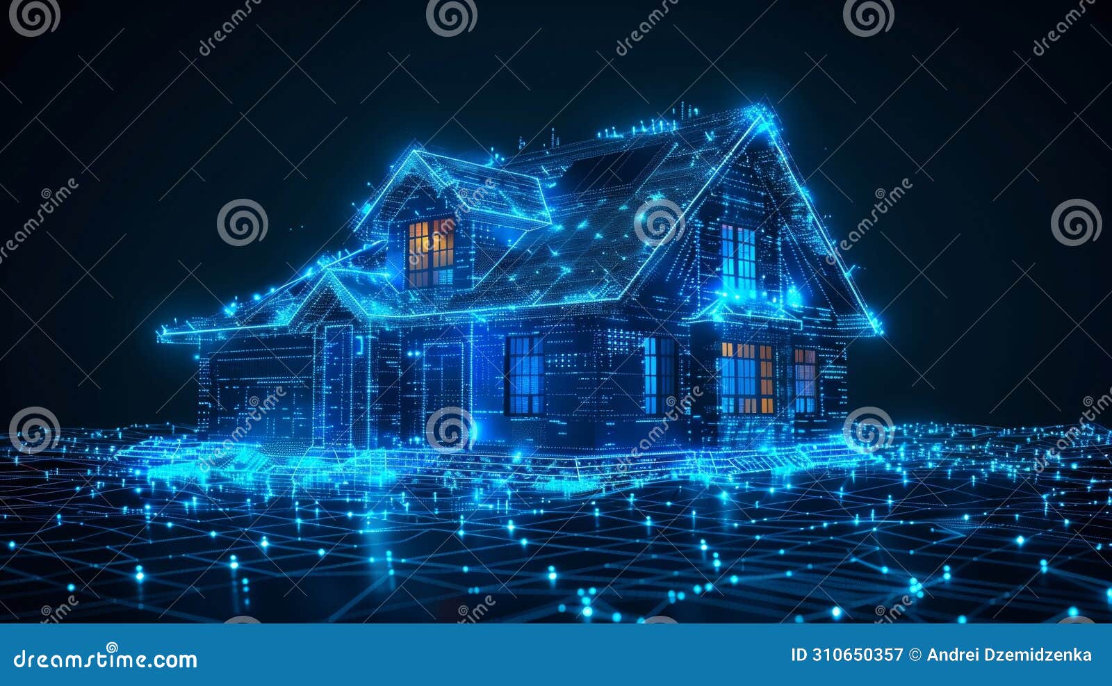 Blue Abstract Mobile Phone with House Icon. Smart House Concept. Low ...