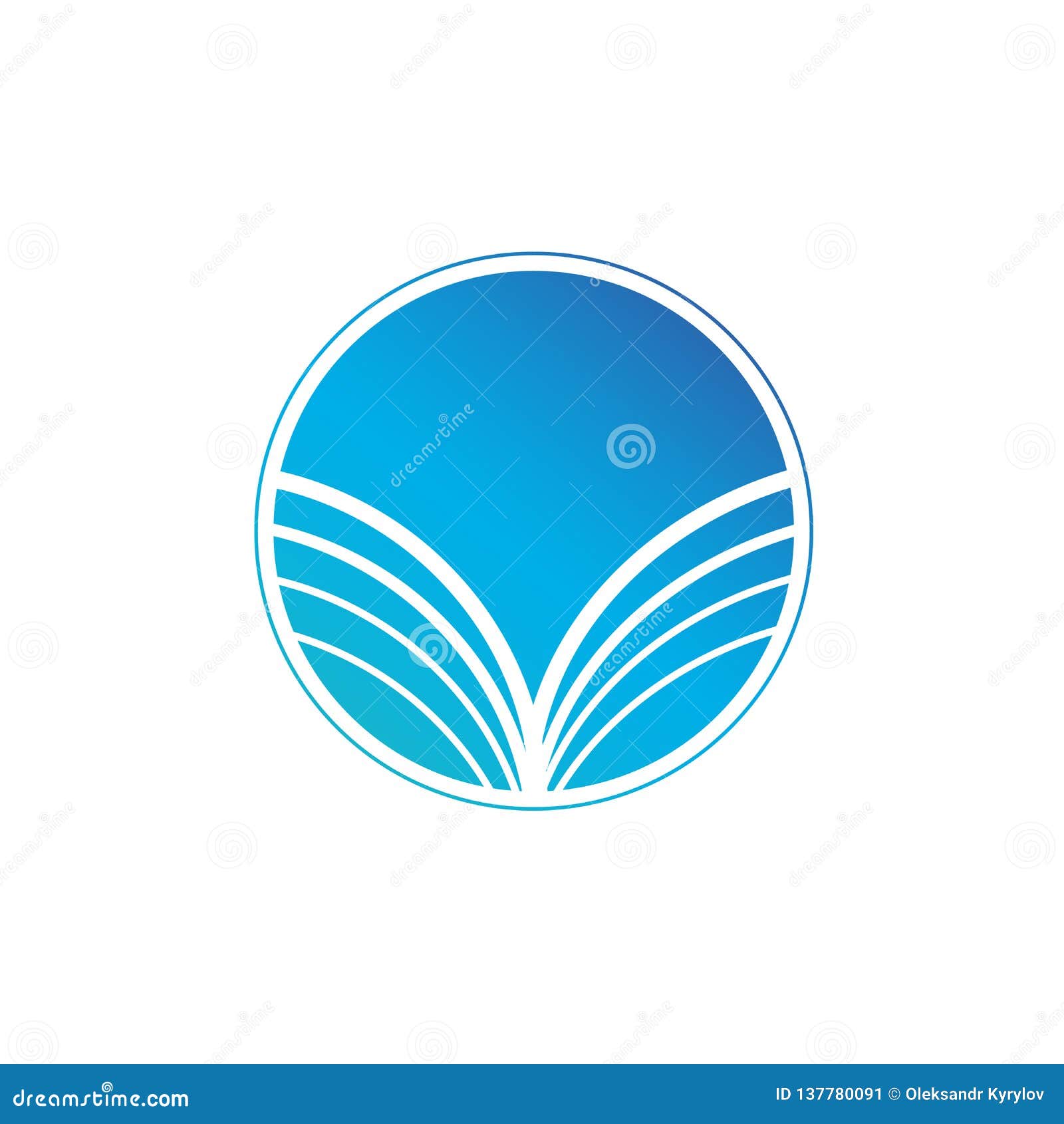 Blue Abstract Round Logo with Curved Stripes, Sun Rays. Vector ...