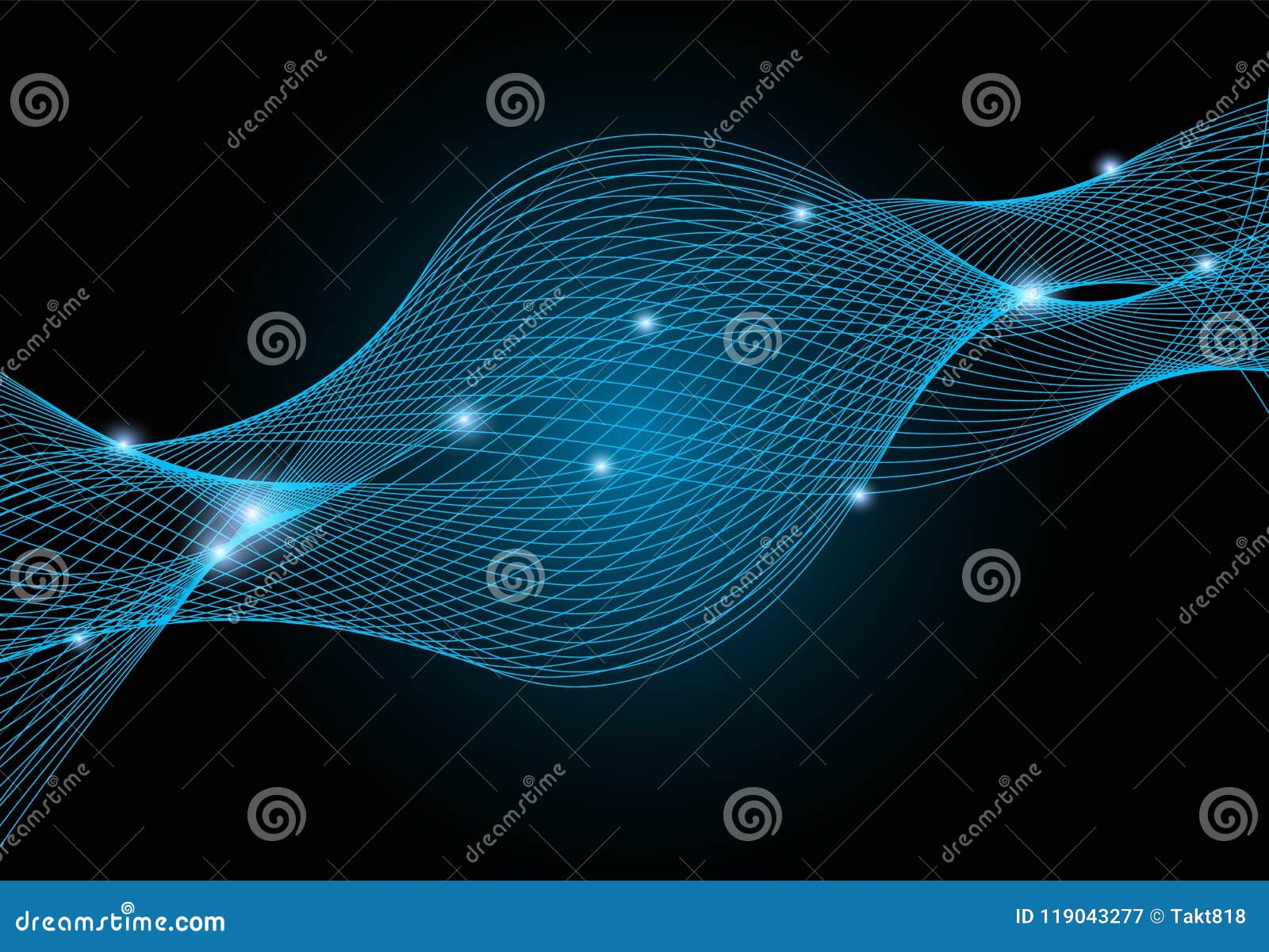Blue Abstract Sci-Fi Technology Lines and Wavy Background Stock Vector ...
