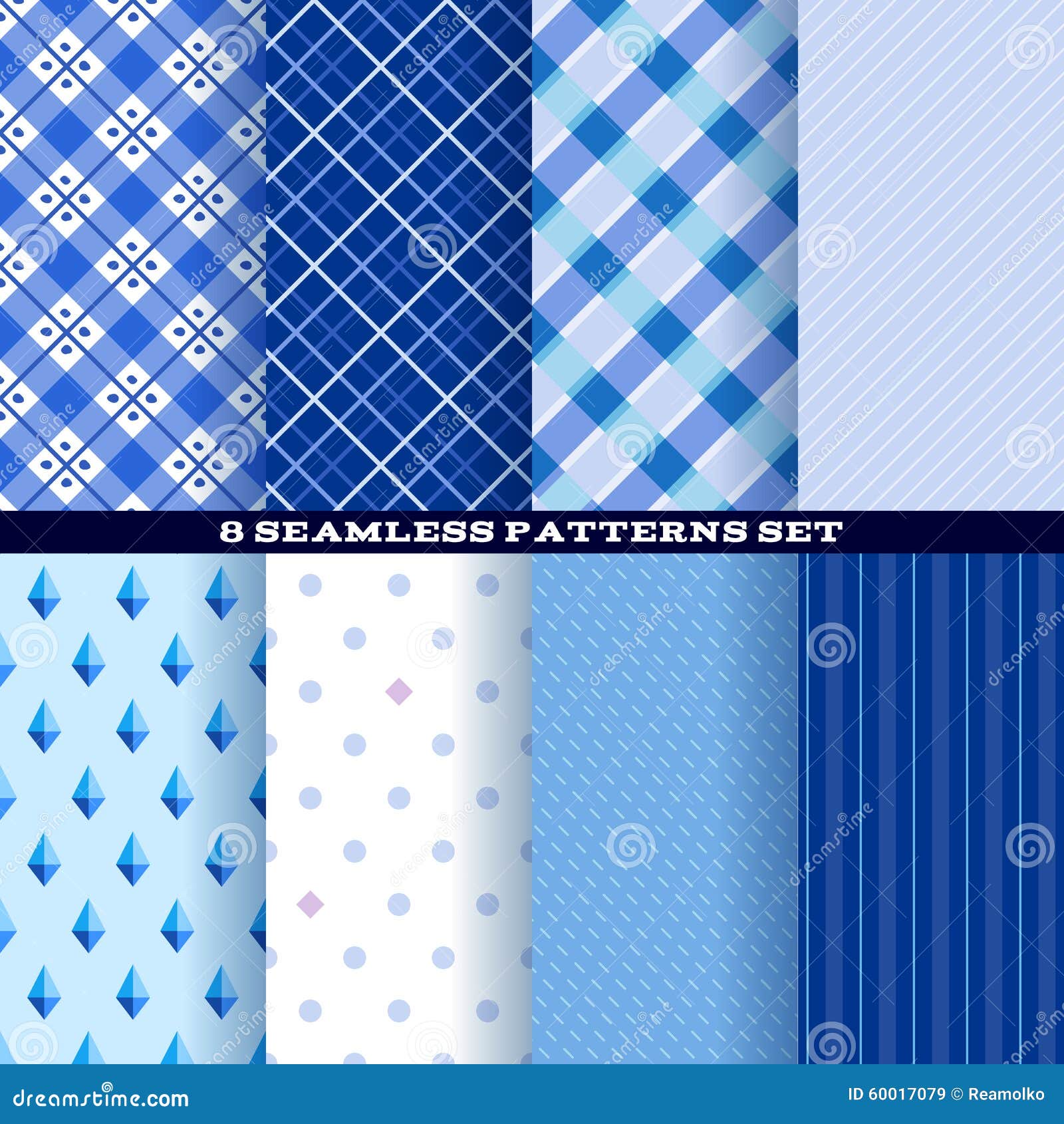 Blue Abstract Seamless Patterns Set Stock Vector - Illustration of ...