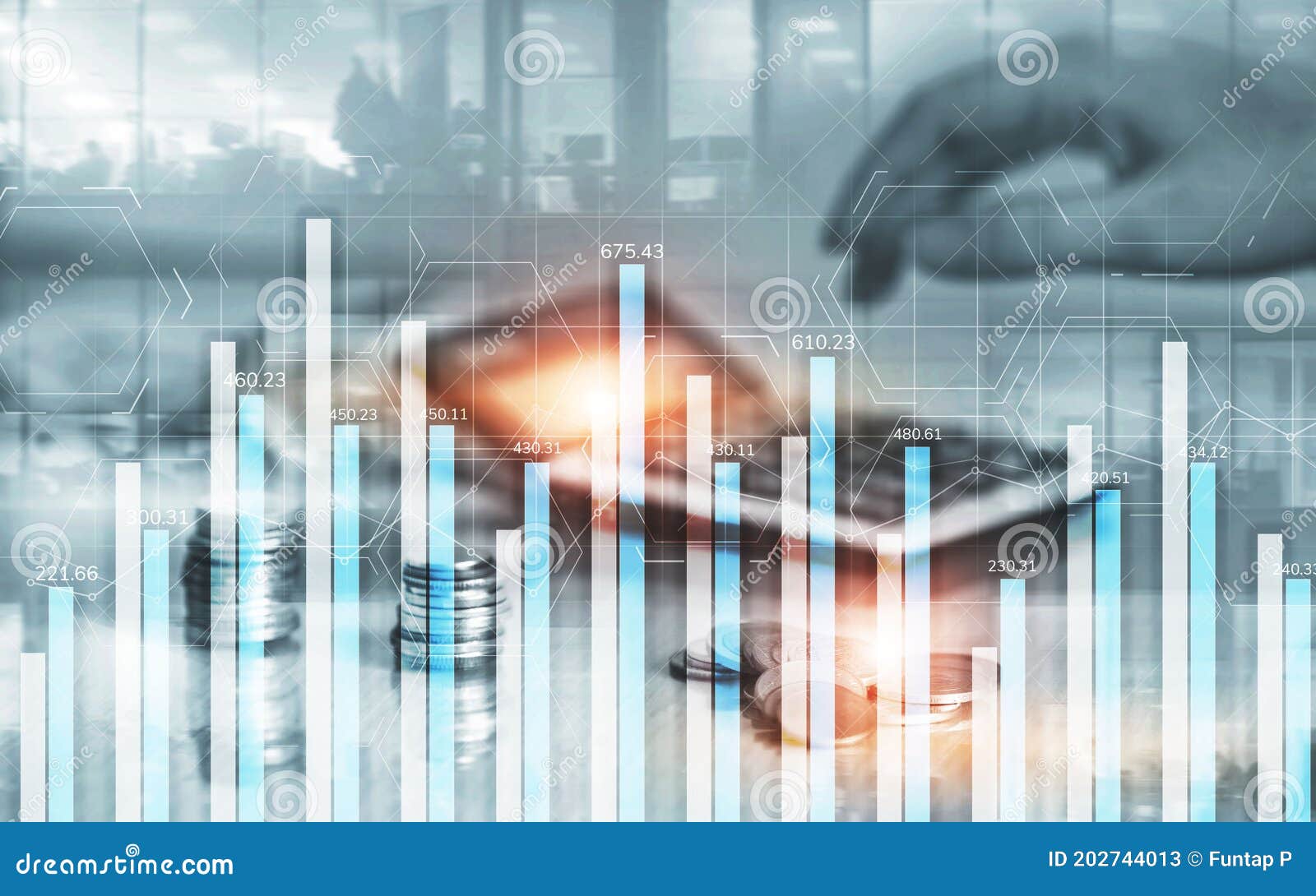 Blue Abstract Stock Market Chart. Mixed Media Background. Stock ...