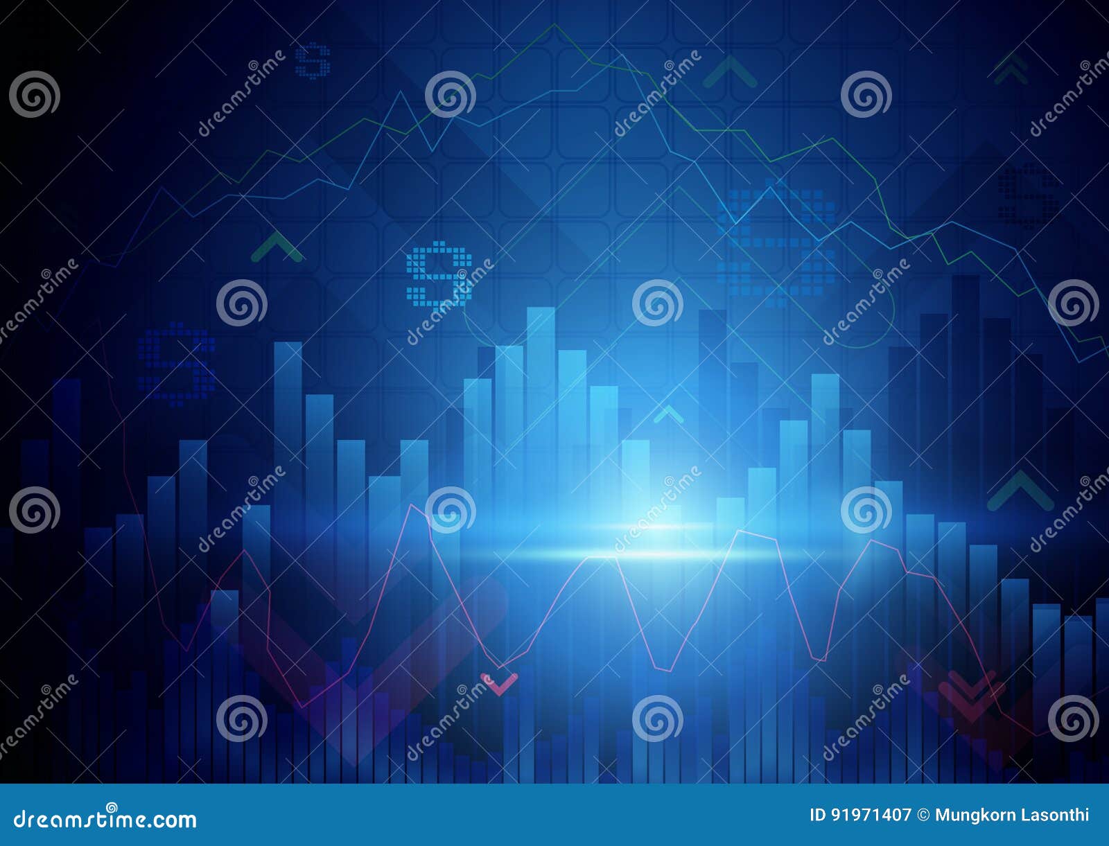 Abstract Stock Market Numbers On Screen With Line Graph In Black And ...