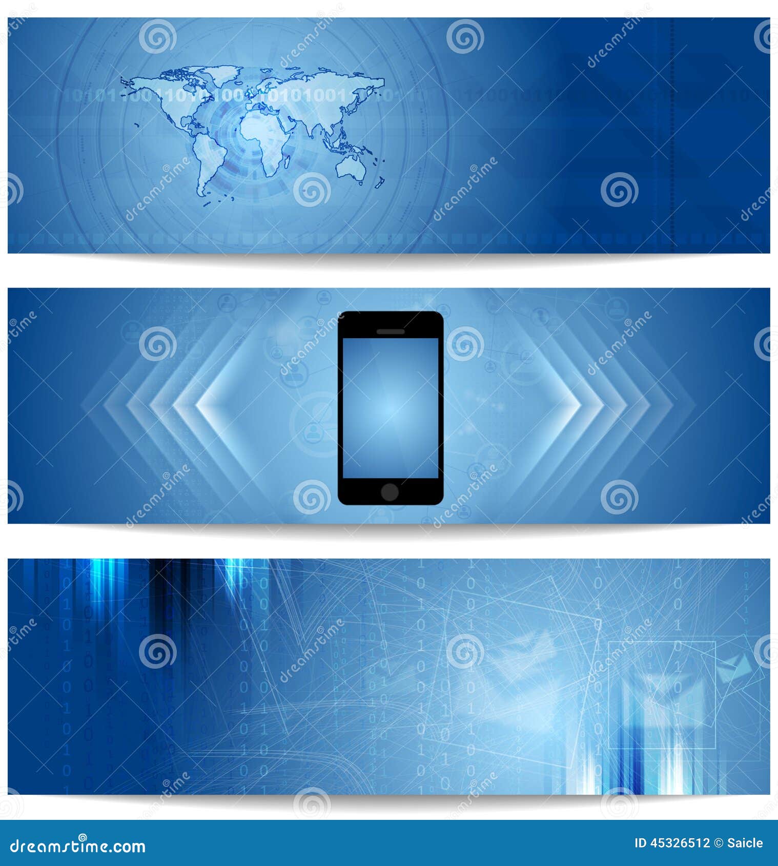 Blue Abstract Tech Banners for Web Design Stock Vector - Illustration ...