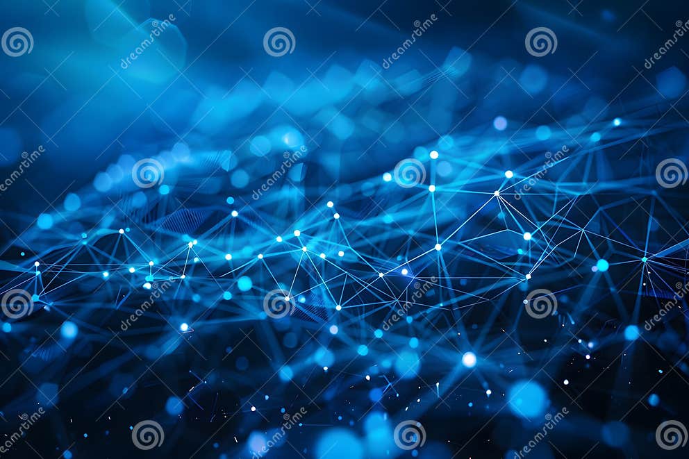 Blue Abstract Technology Background with Cyber Network Nodes Stock ...
