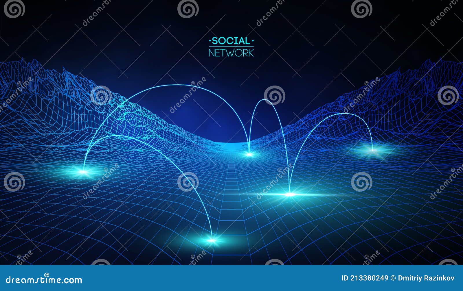 Social Media Blue Abstract Technology Background. Global Social Network ...
