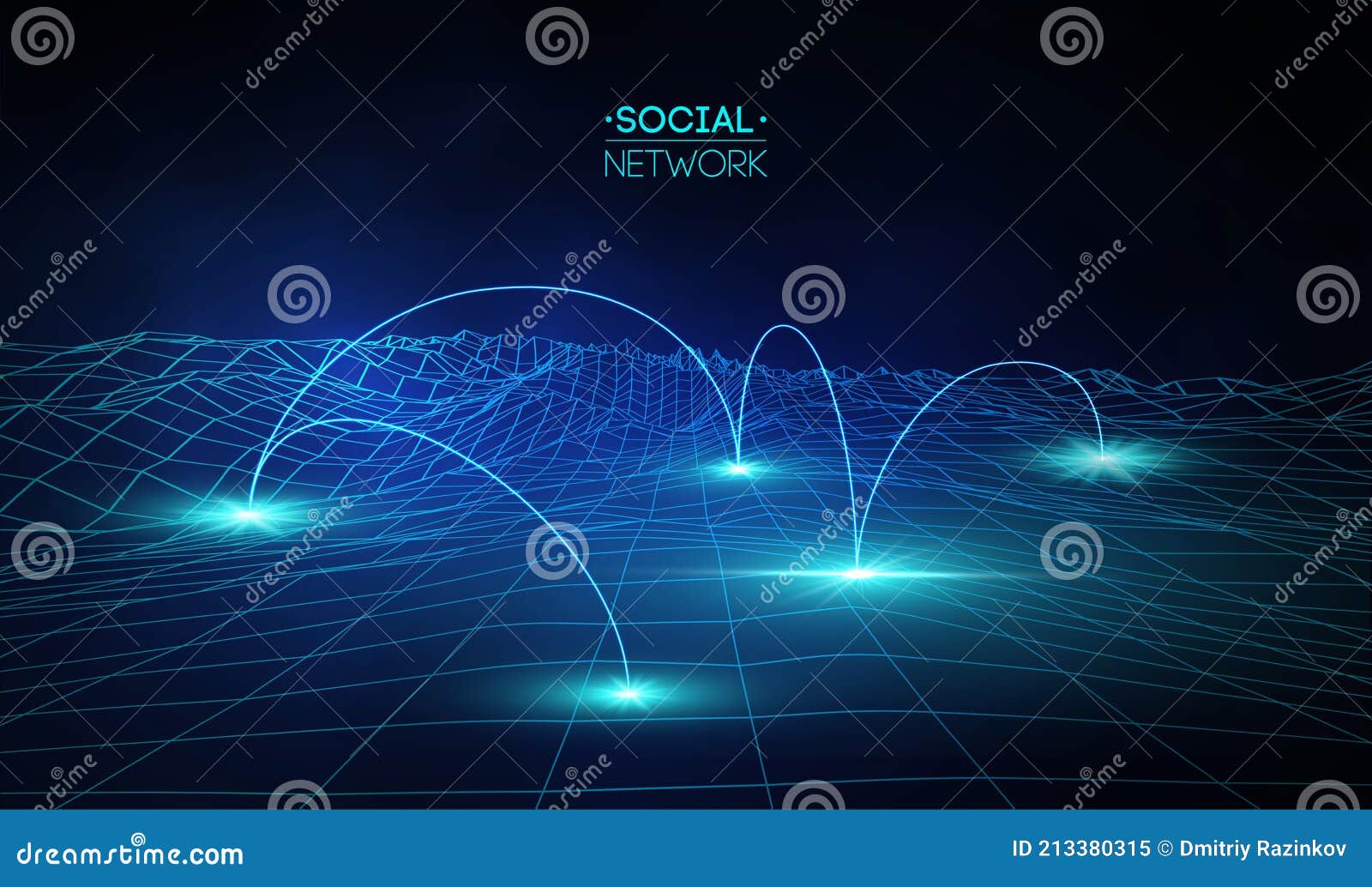 Social Media Blue Abstract Technology Background. Global Social Network ...