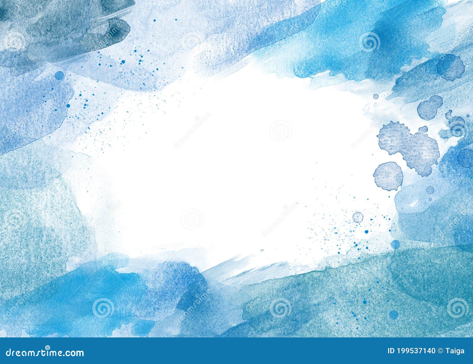 Blue Abstract Watercolor Backround Frame Border on White with Splash ...