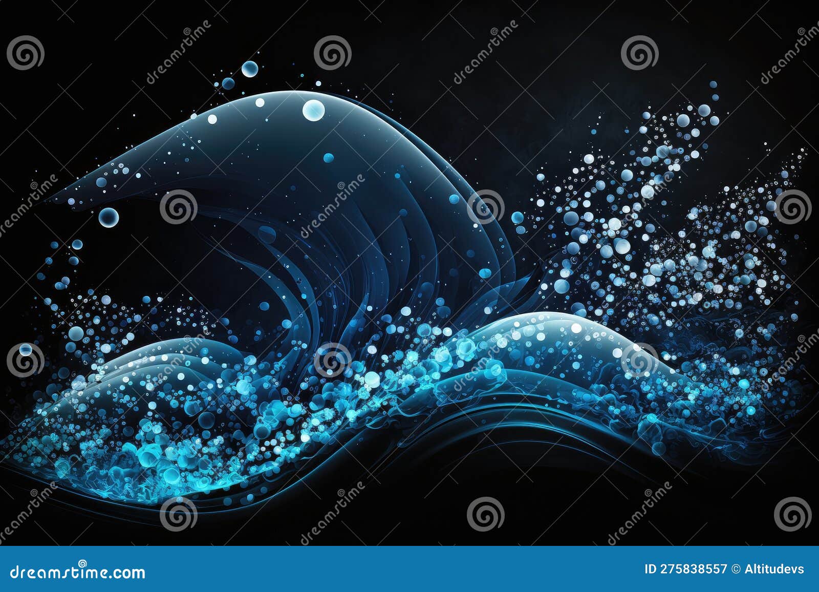Blue Abstract Wave Background with Floating Particles and Droplets ...