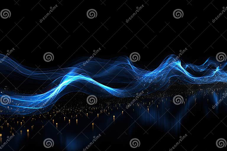 Blue Abstract Wave on a Black Background. 3d Rendering, 3d Illustration ...