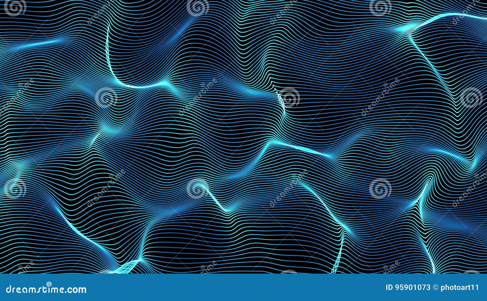 Blue Abstract Waves on Black Background - Shape Made of Lines Stock ...