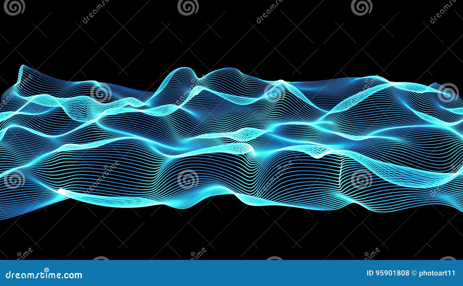 Blue Abstract Waves on Black Background - Shape Made of Lines Stock ...