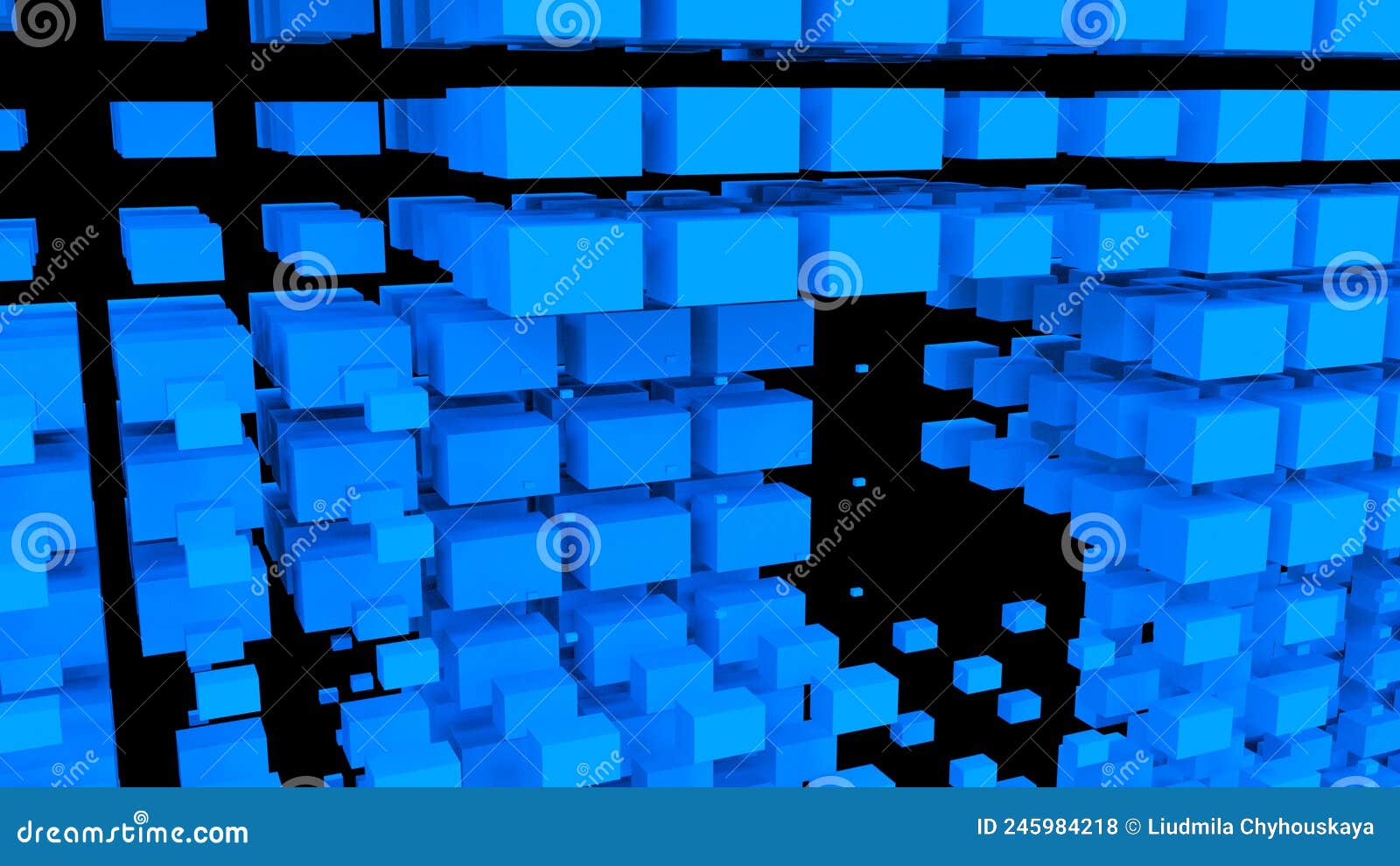 Blue Abstraction with Lots of Cubes. Abstract Background with Flying ...