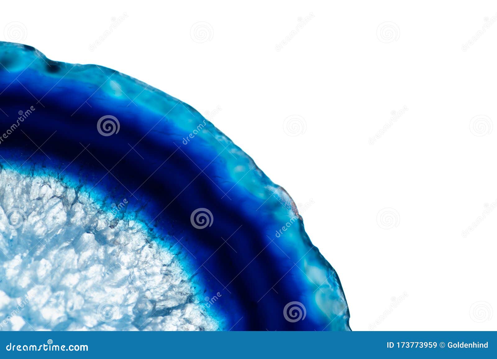 Blue Agate Slice Stone with Details of Pattern Isolated on White ...