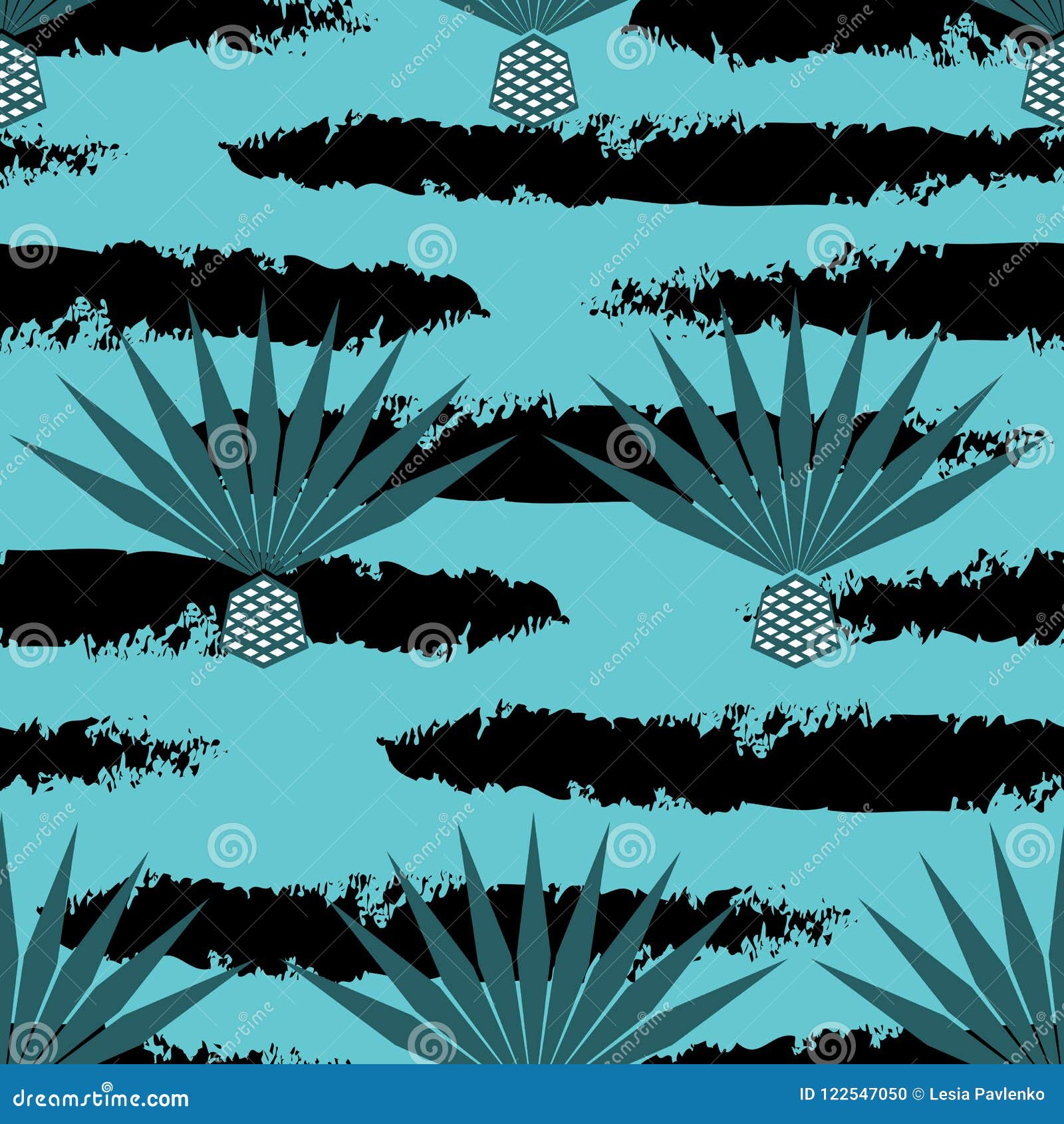 Blue Agave Vector Seamless Pattern Stock Vector - Illustration of ...