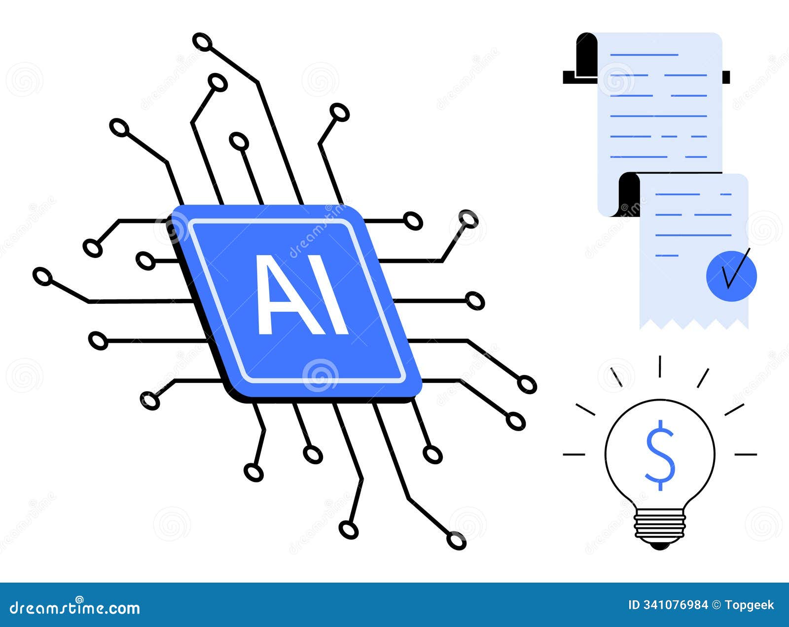 Artificial Intelligence Concept Symbolizing Digital Integration with Financial and Documentation ...