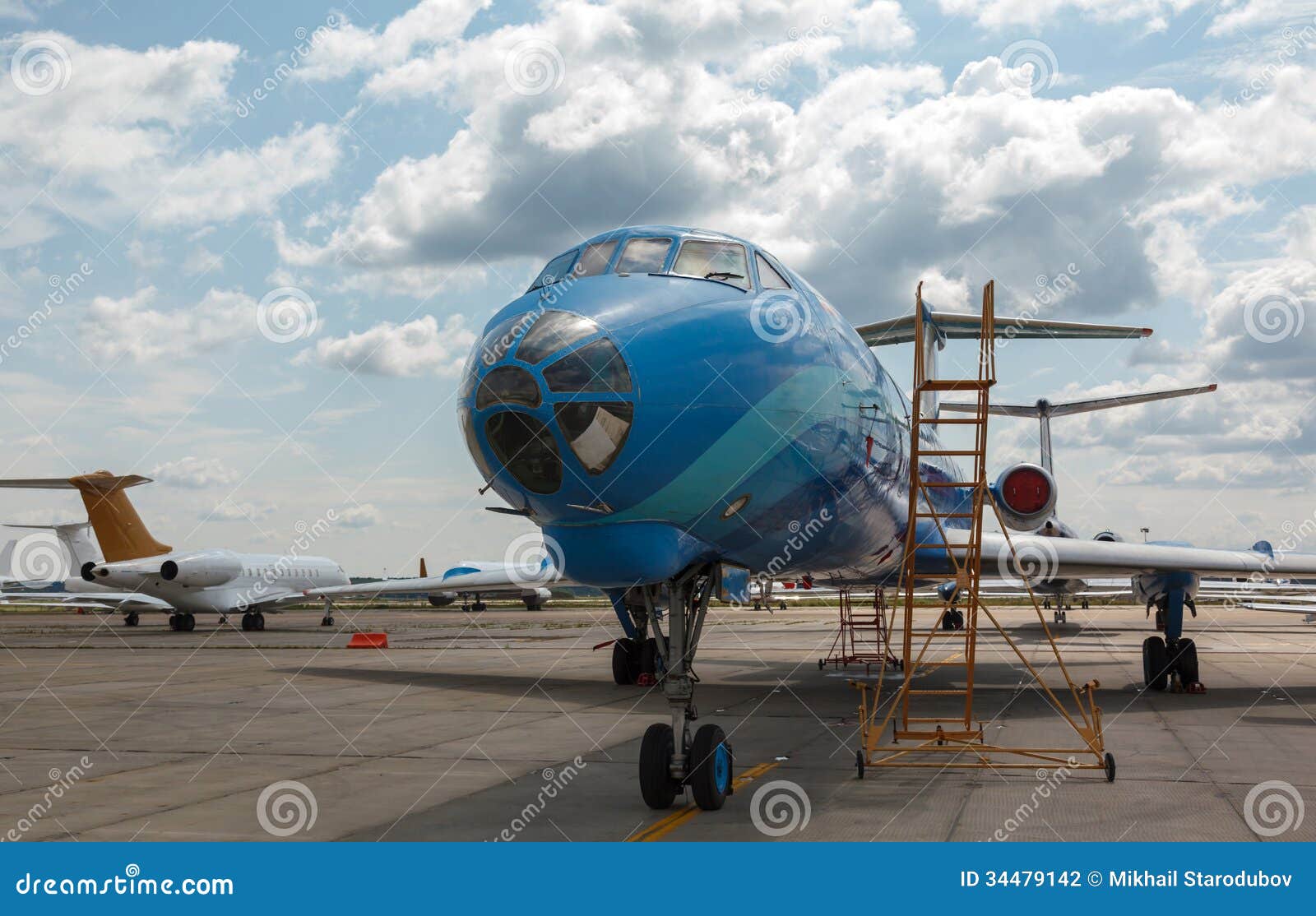 Blue Aircraft on the Platform Stock Photo - Image of fuselage ...