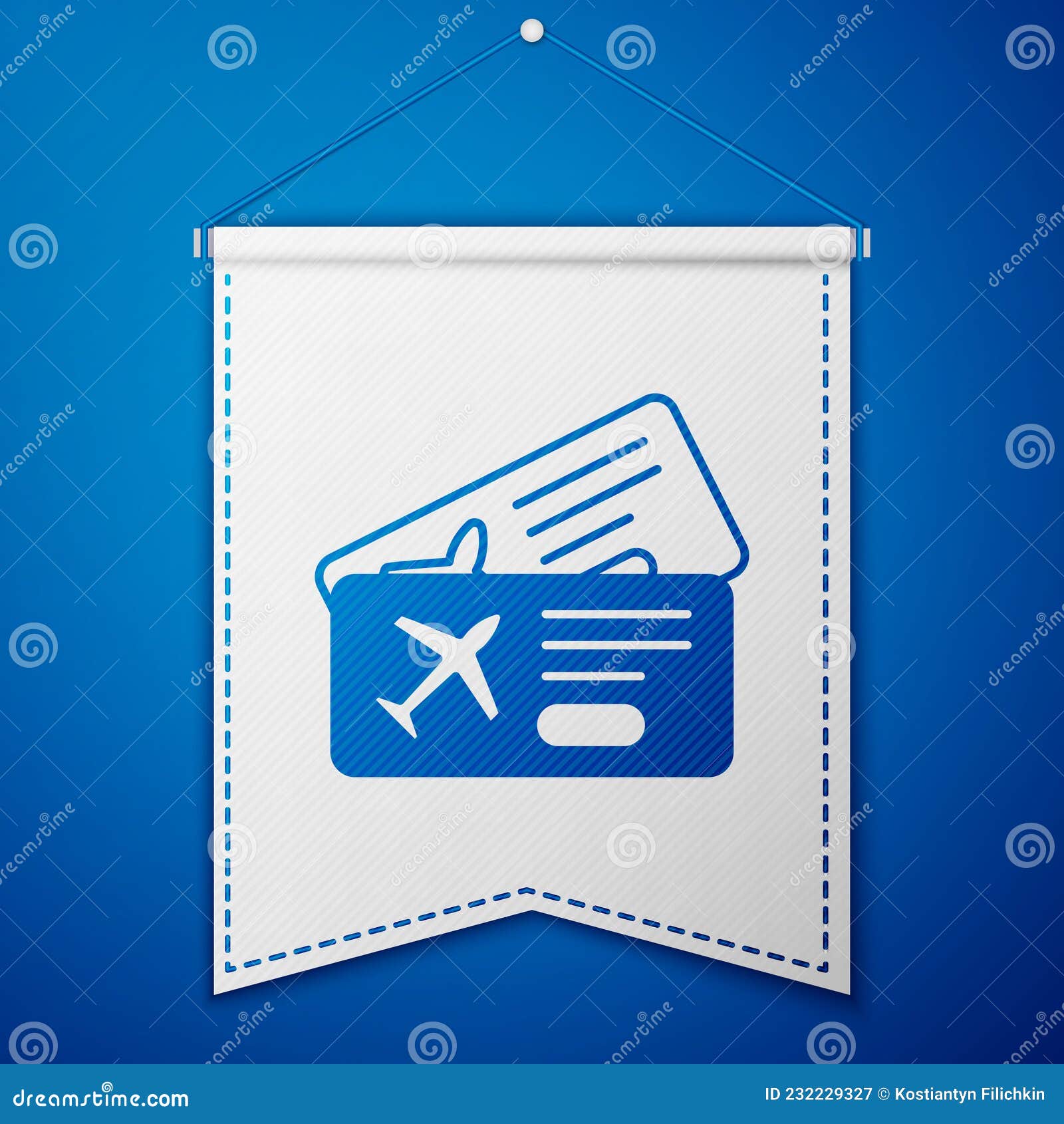 Blue Airline Ticket Icon Isolated on Blue Background. Plane Ticket ...
