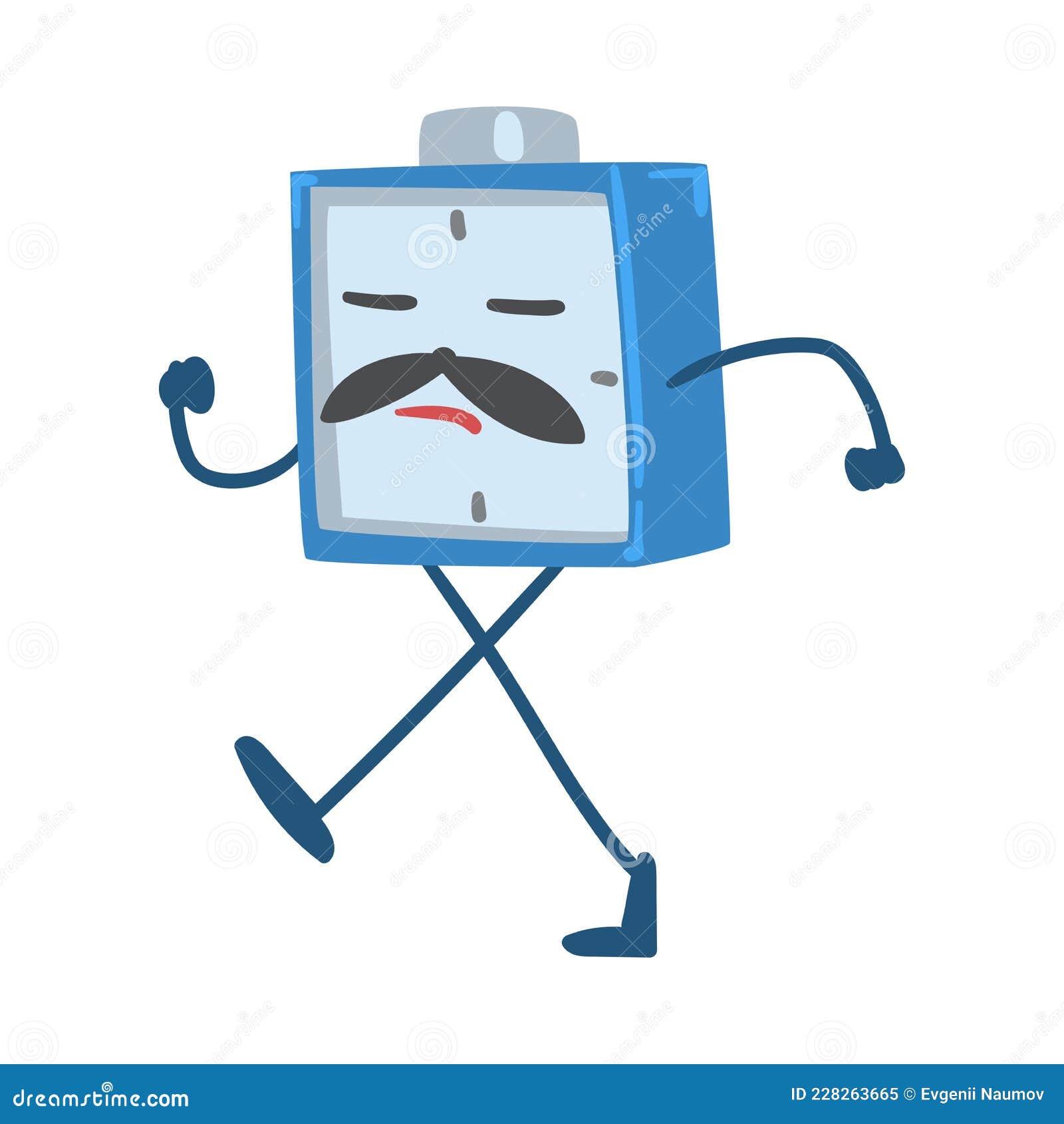 Blue Alarm Clock Character Walking or Marching Vector Illustration ...