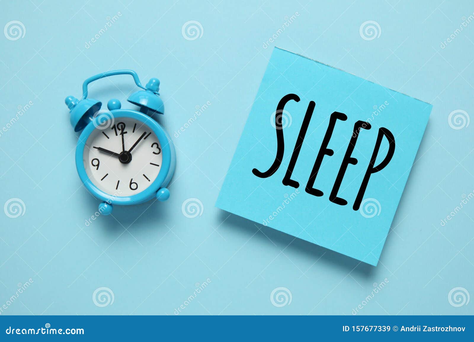 Blue Alarm Clock and Paper Reminder - Sleep Stock Image - Image of ...