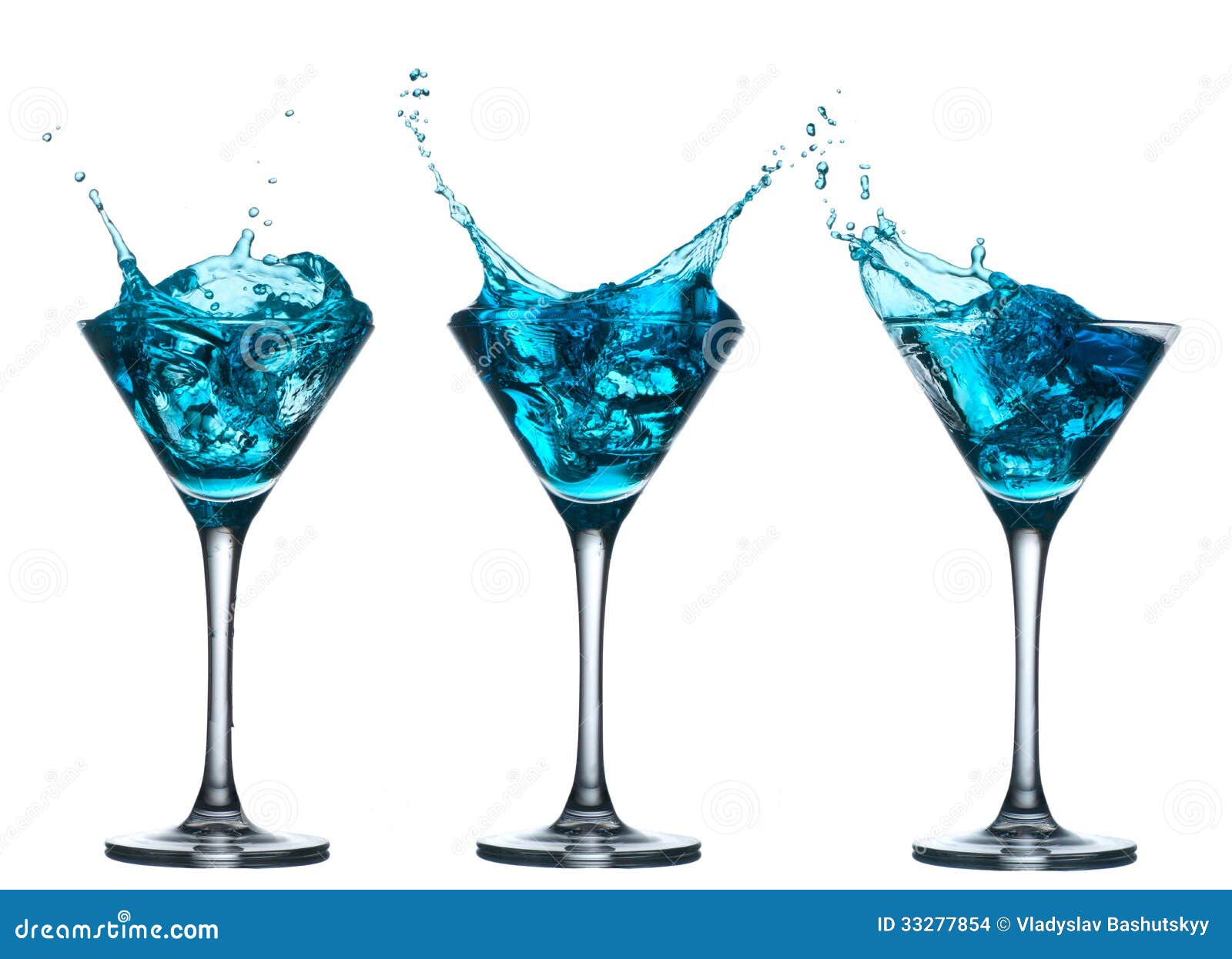 Blue Alcohol Cocktail Set with Splash on White Stock Photo - Image of ...